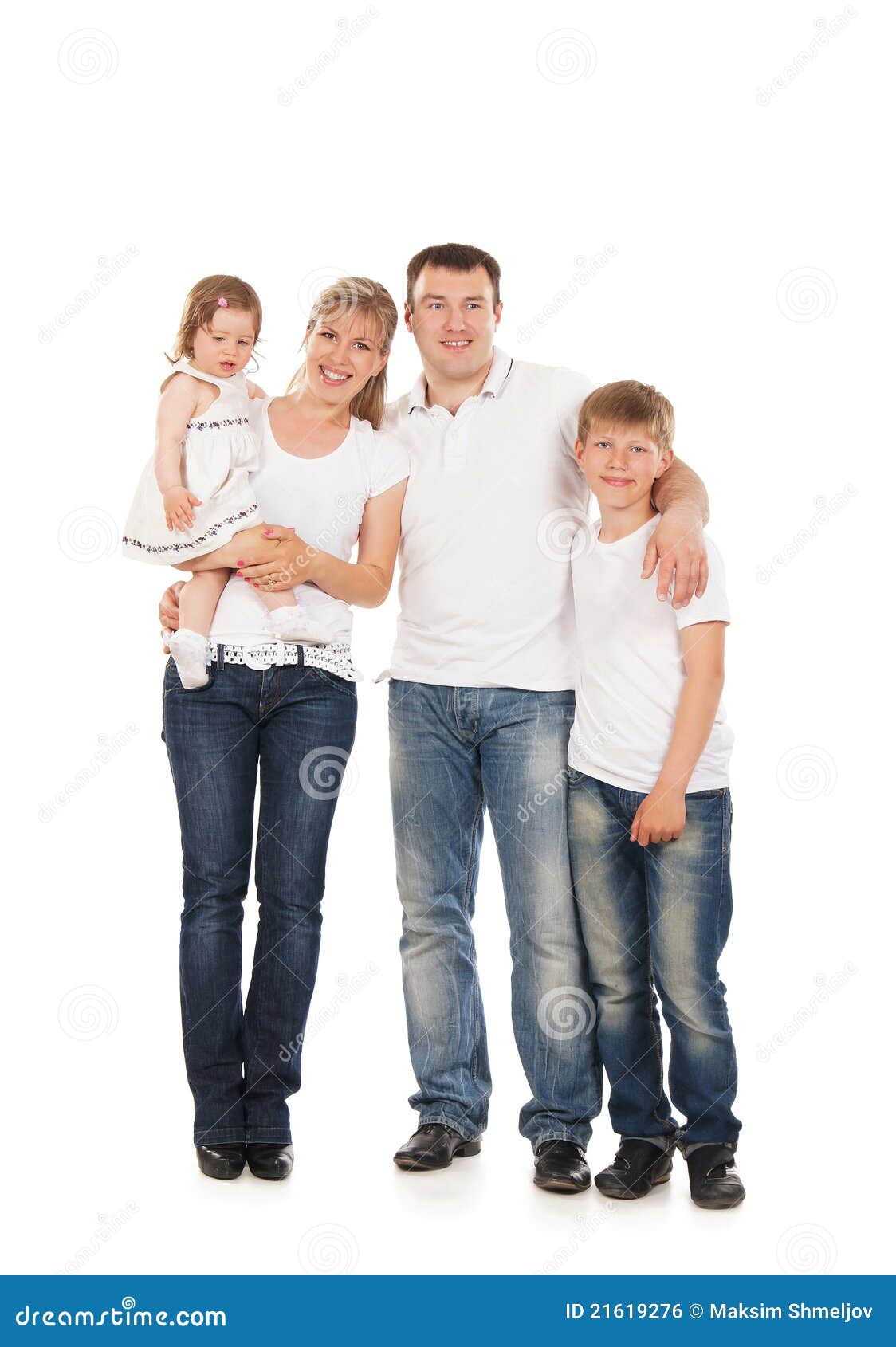 Happy Family Isolated Over White Background Stock Photo - Image of girl ...