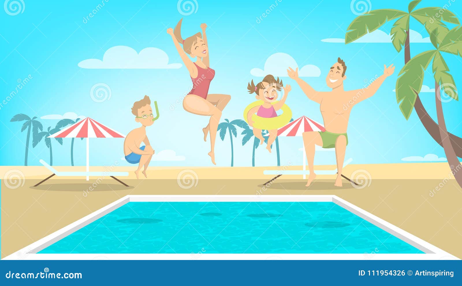 Family jump in pool. stock vector. Illustration of activity - 111954326