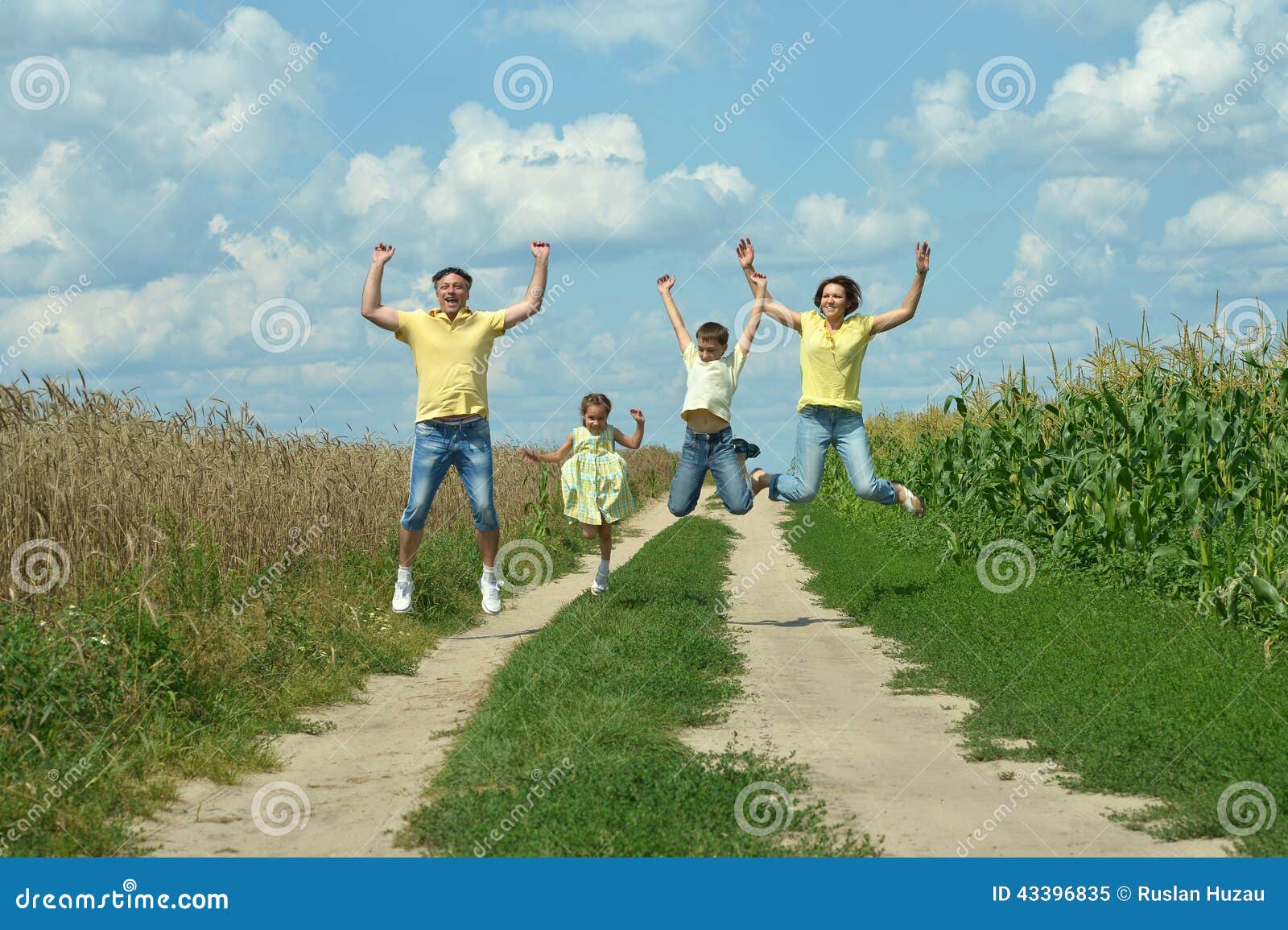 Happy family jumping stock image. Image of corn, funny - 43396835