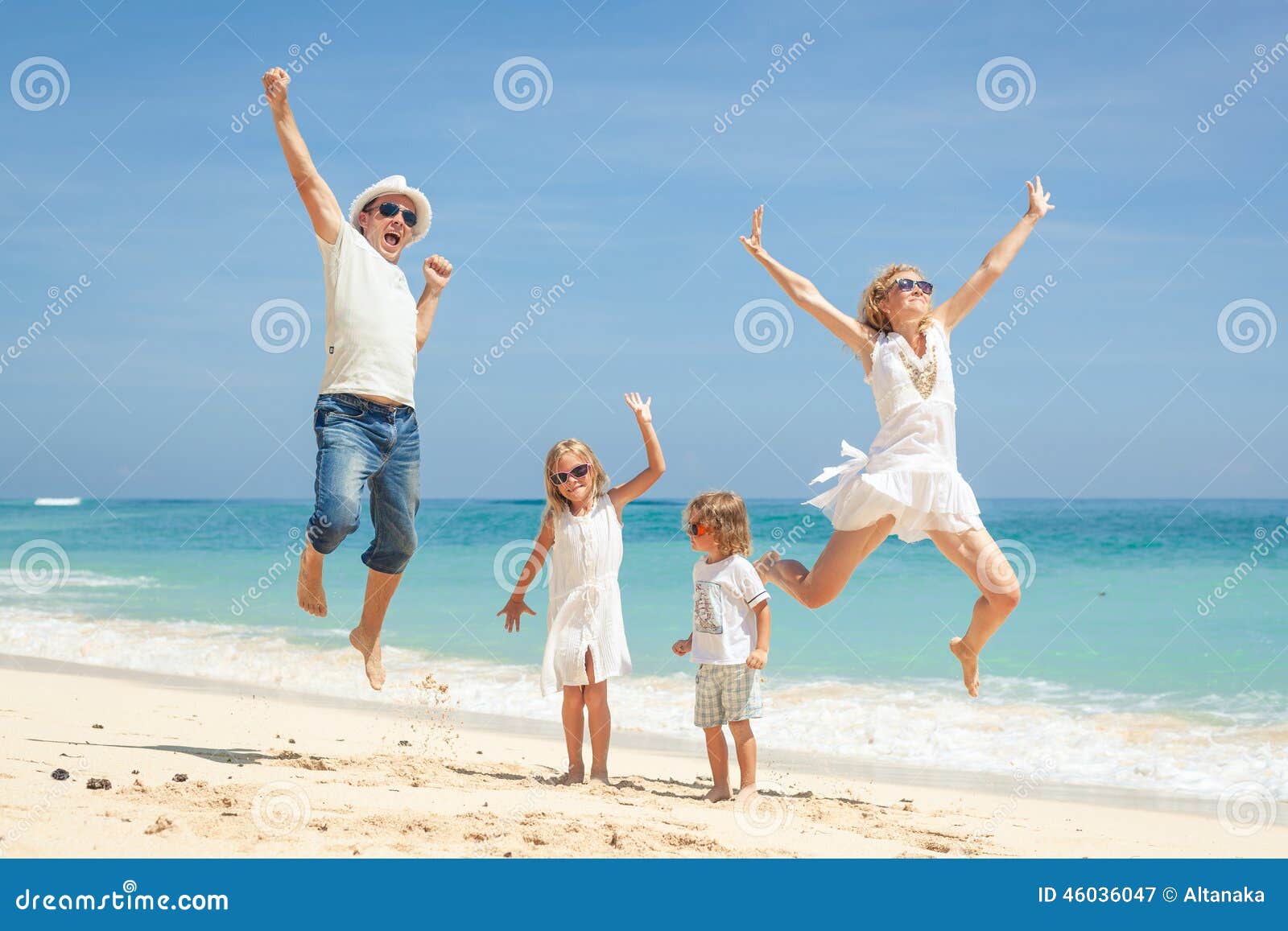 Happy Family Jumping on the Beach Stock Image - Image of nature ...