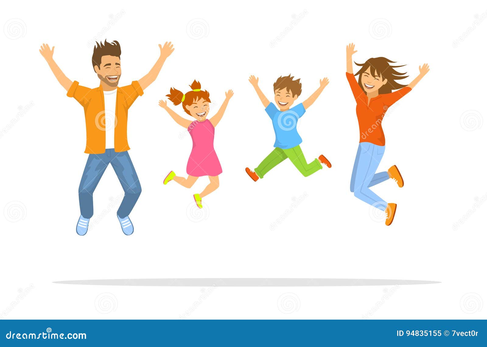 Happy Family Jumping for Joy Stock Vector - Illustration of mother ...