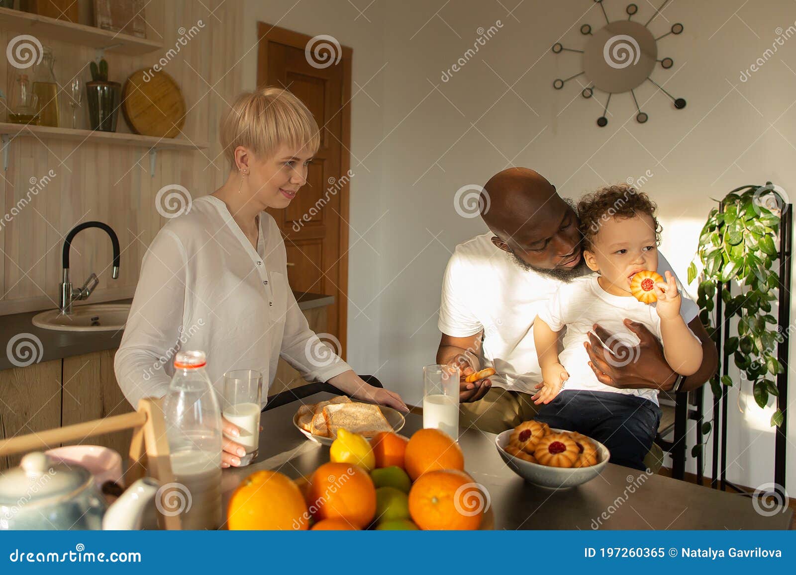 Happy Family in the Kitchen of the House Stock Image - Image of healthy ...