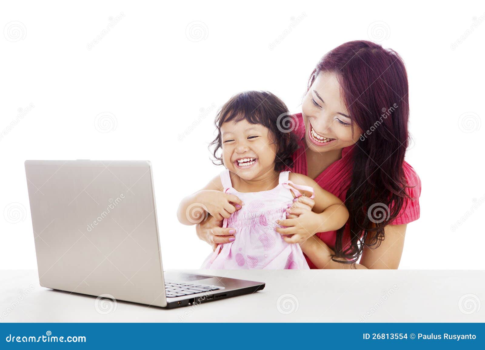 Happy family with laptop stock photo. Image of cheerful - 26813554