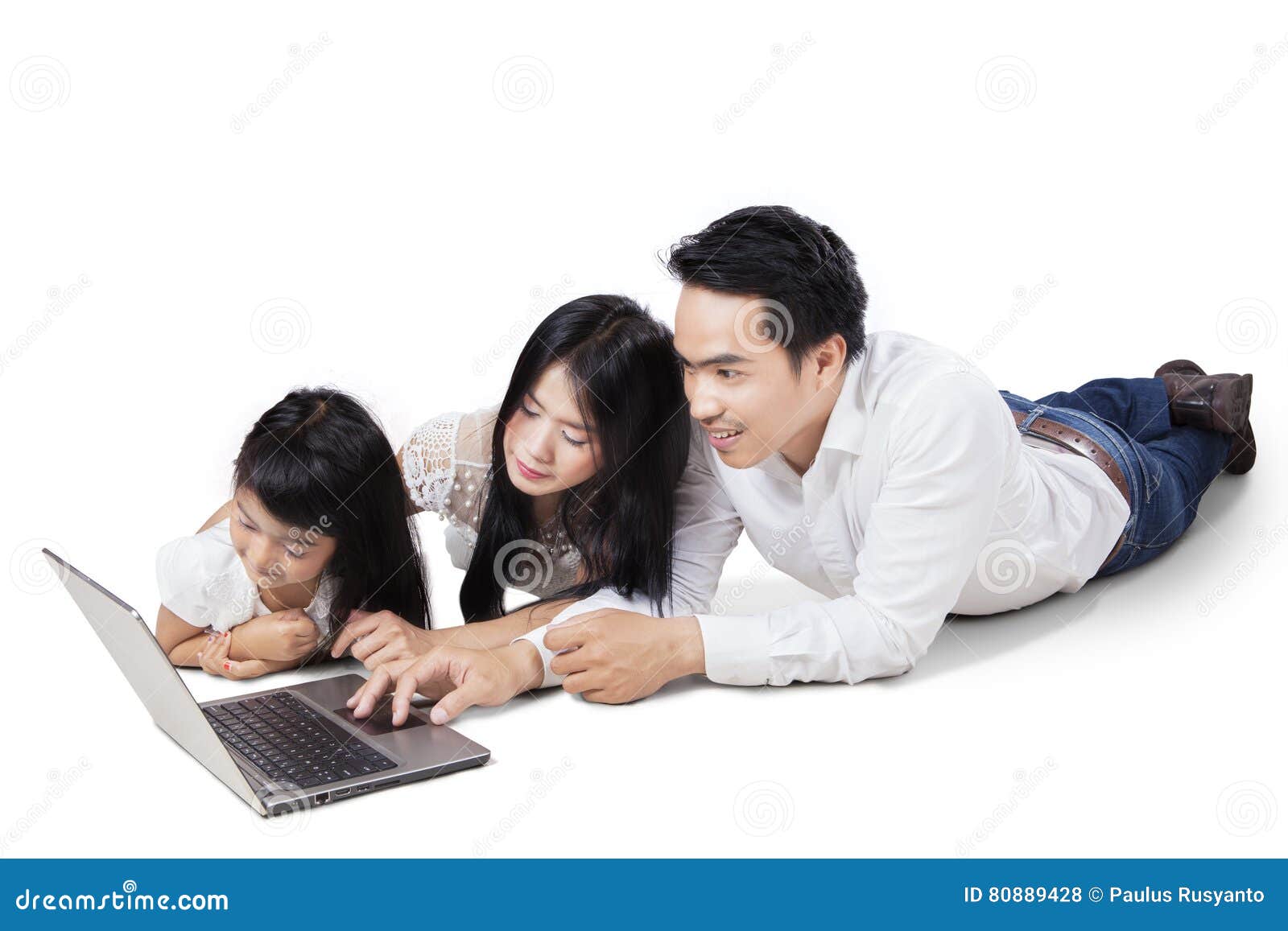 Happy Family with Laptop on the Floor Stock Photo - Image of computer ...