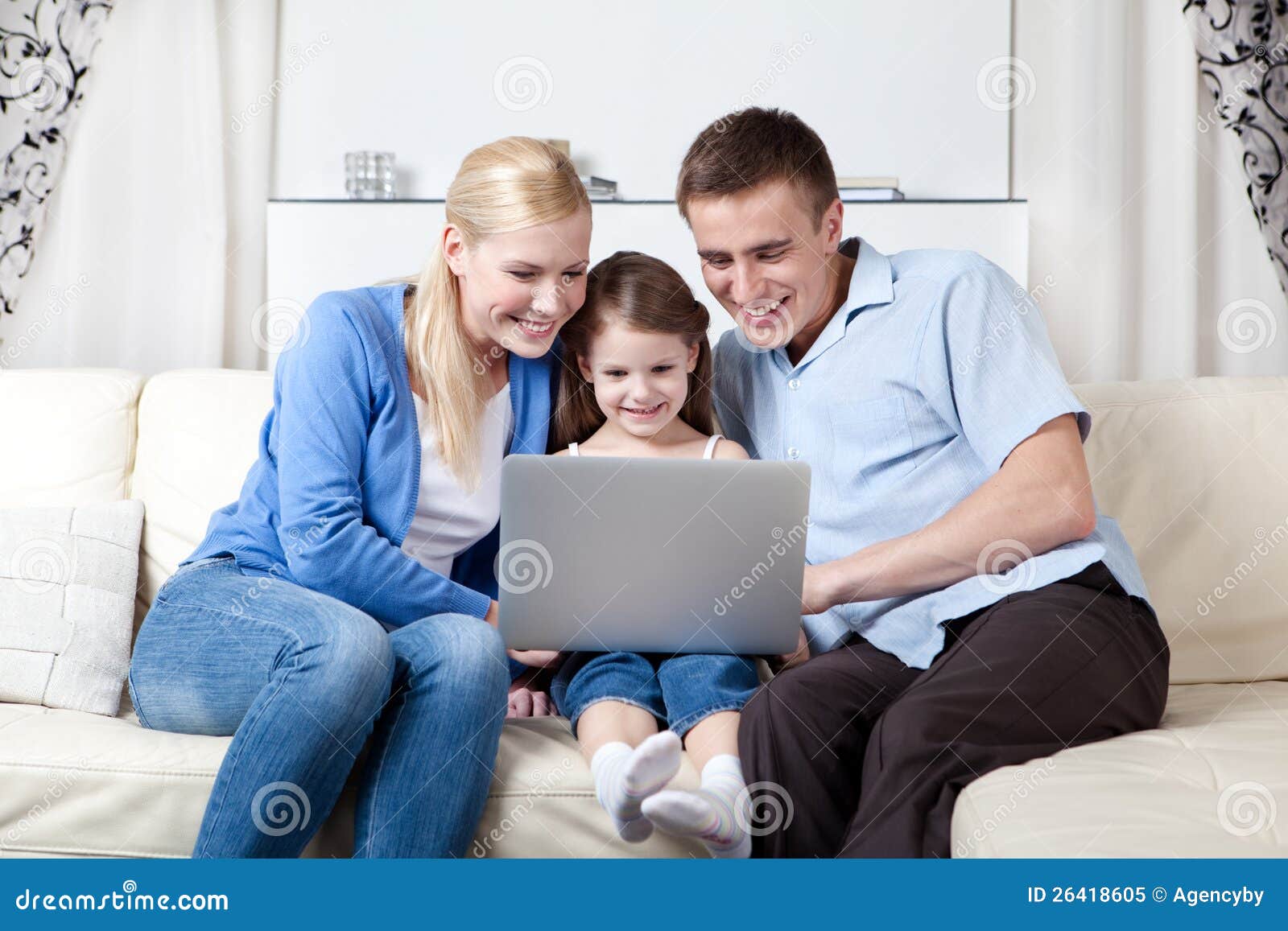 Happy Family Make Purchases through the Internet Stock Image - Image of ...