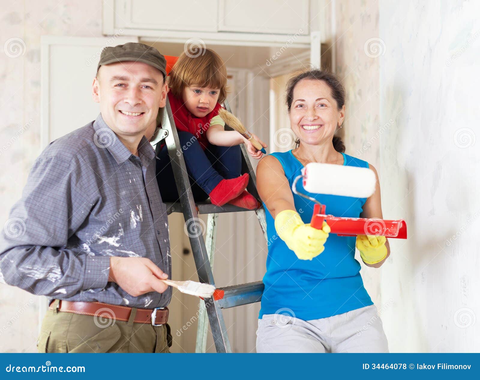 Happy Family Makes Repairs at Home Stock Photo - Image of mother ...