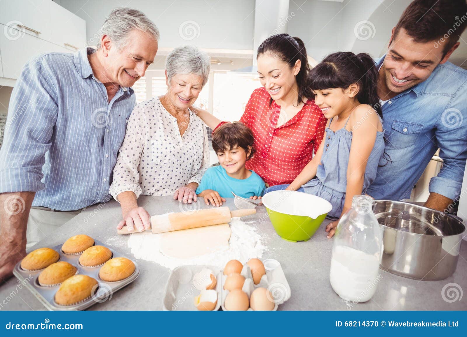 Happy Family Making Bread in Kitchen Stock Photo - Image of food ...