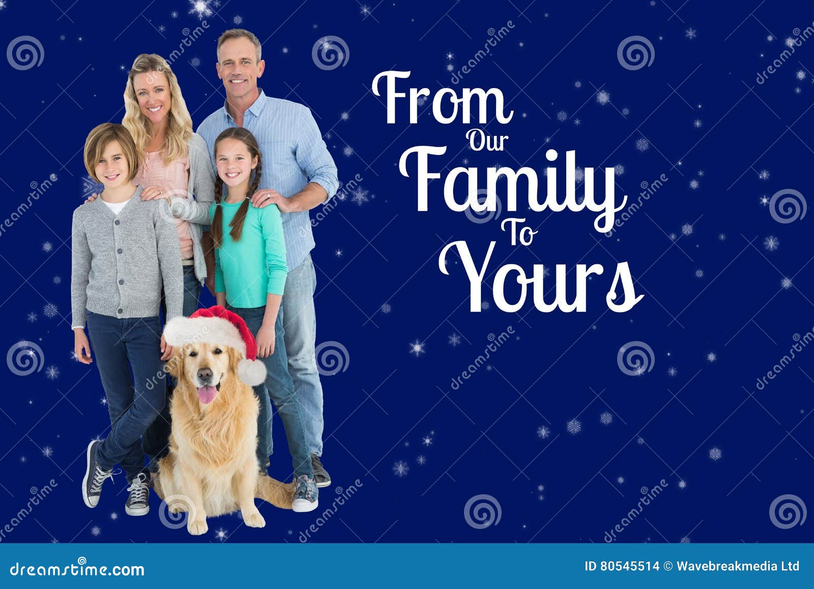 Happy Family and Message on Blue Background Design Stock Photo - Image ...