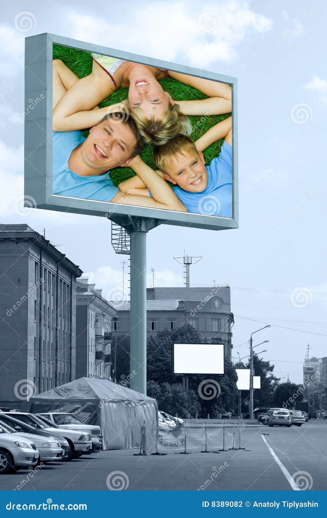 Happy Family on Outdoor Billboard Stock Photo - Image of advertise ...