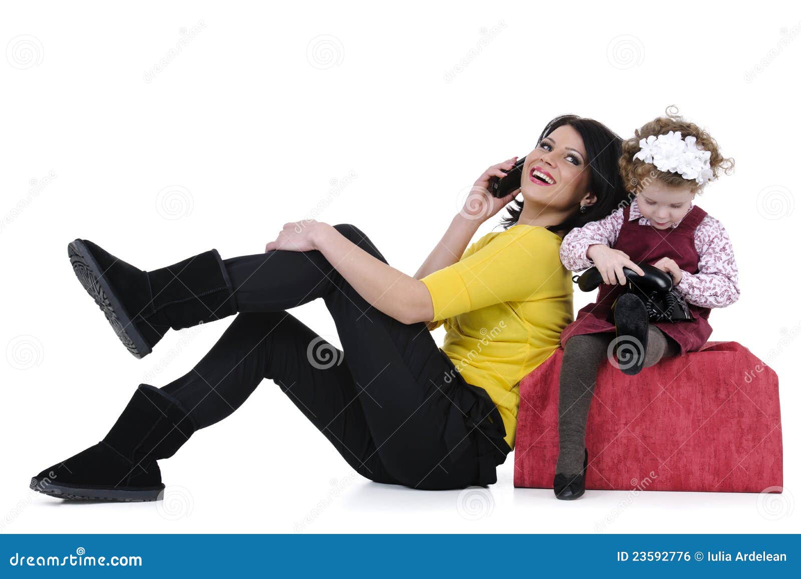 Happy family at phone stock photo. Image of beautiful - 23592776