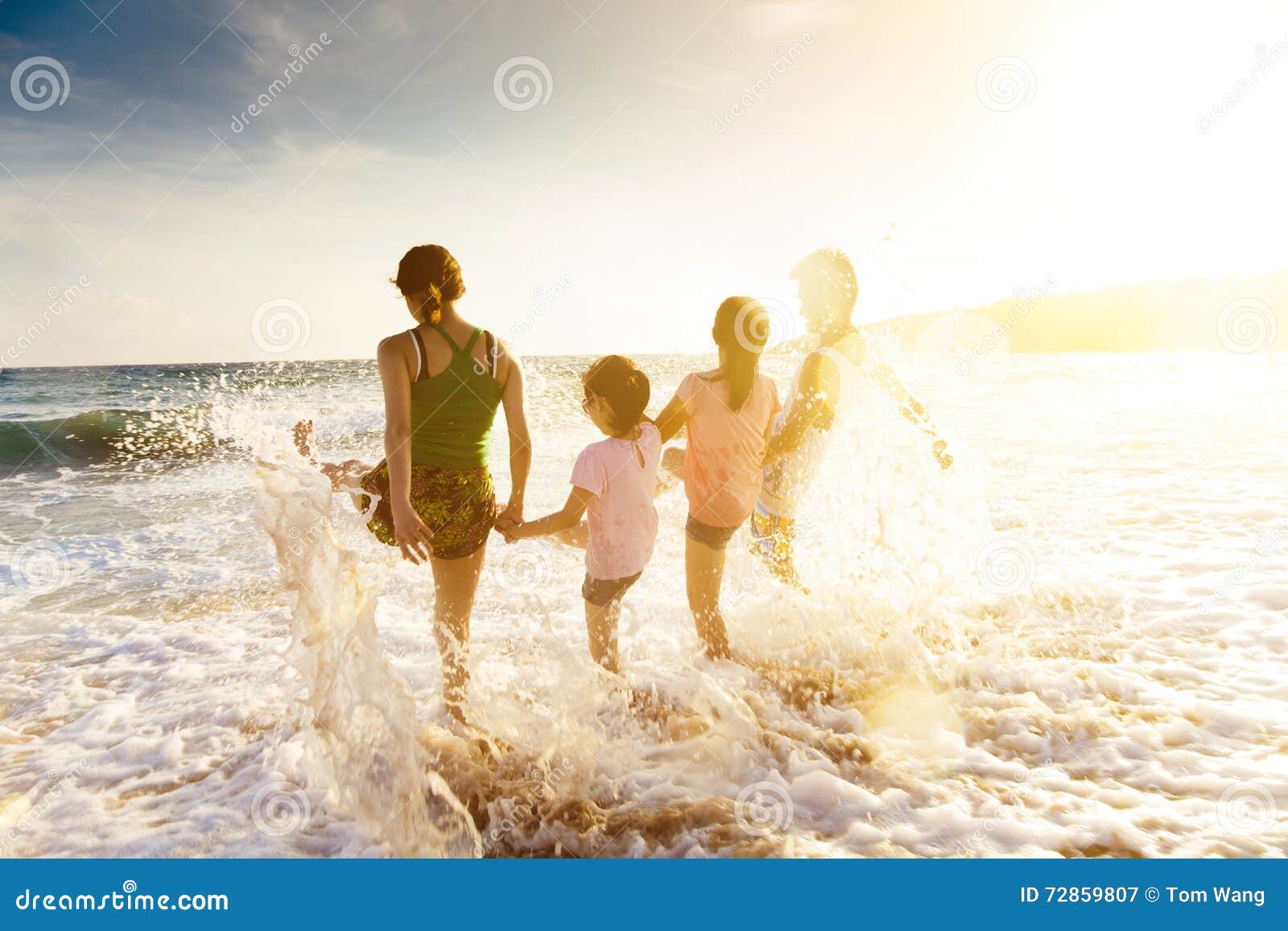 Happy Family Playing on Beach at Sunset Stock Image - Image of summer ...