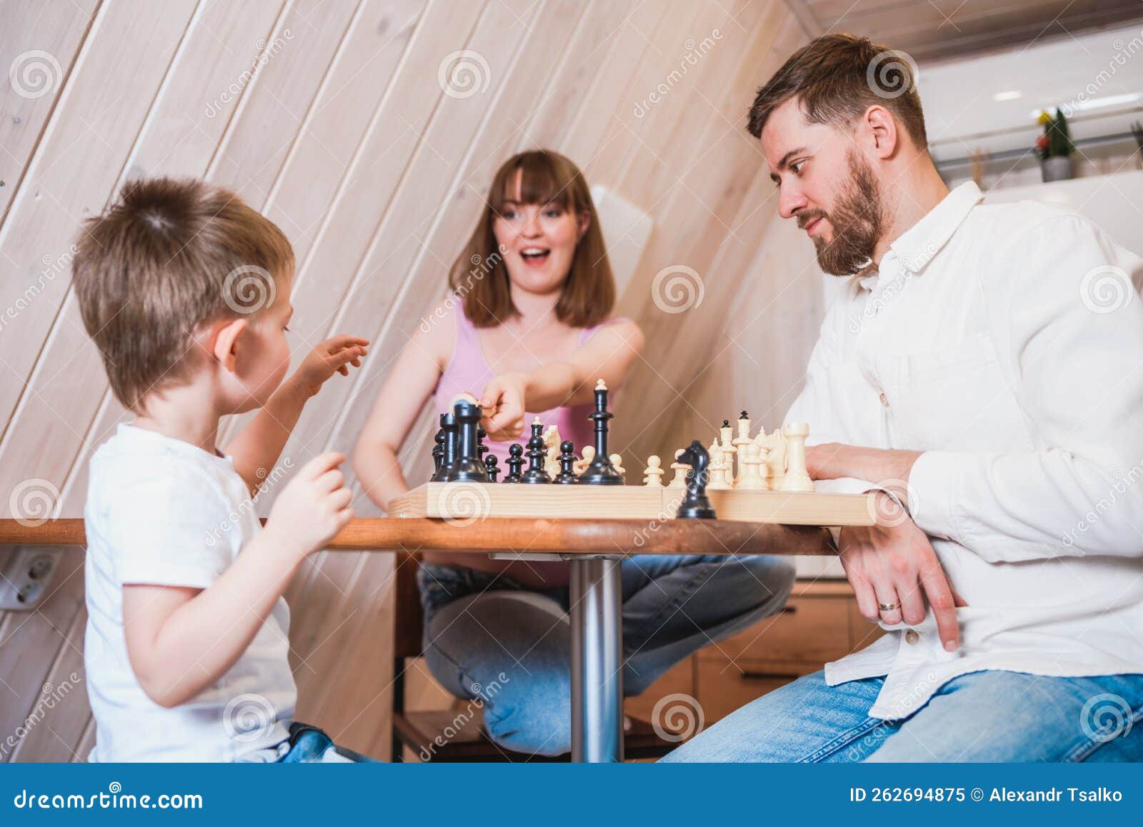 Happy Family Playing Chess in the Kitchen Stock Image - Image of enjoy ...