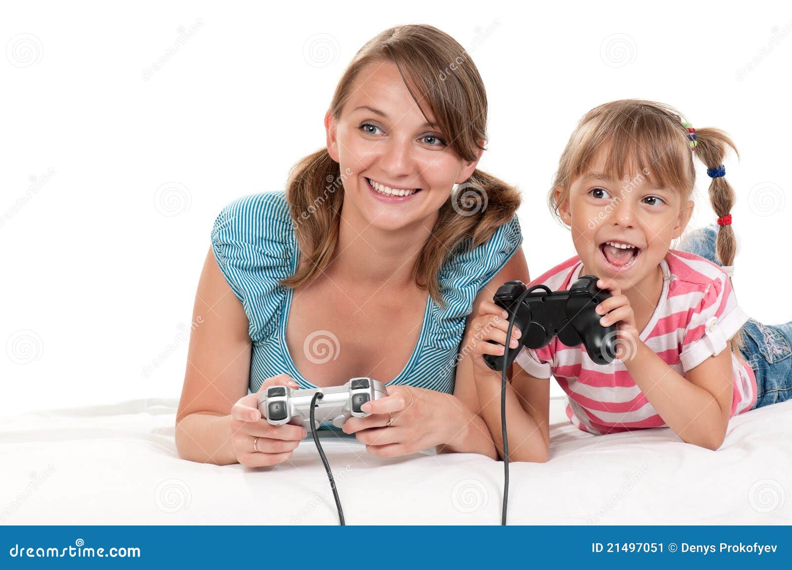 Happy Family Playing a Video Game Stock Image - Image of daughter ...