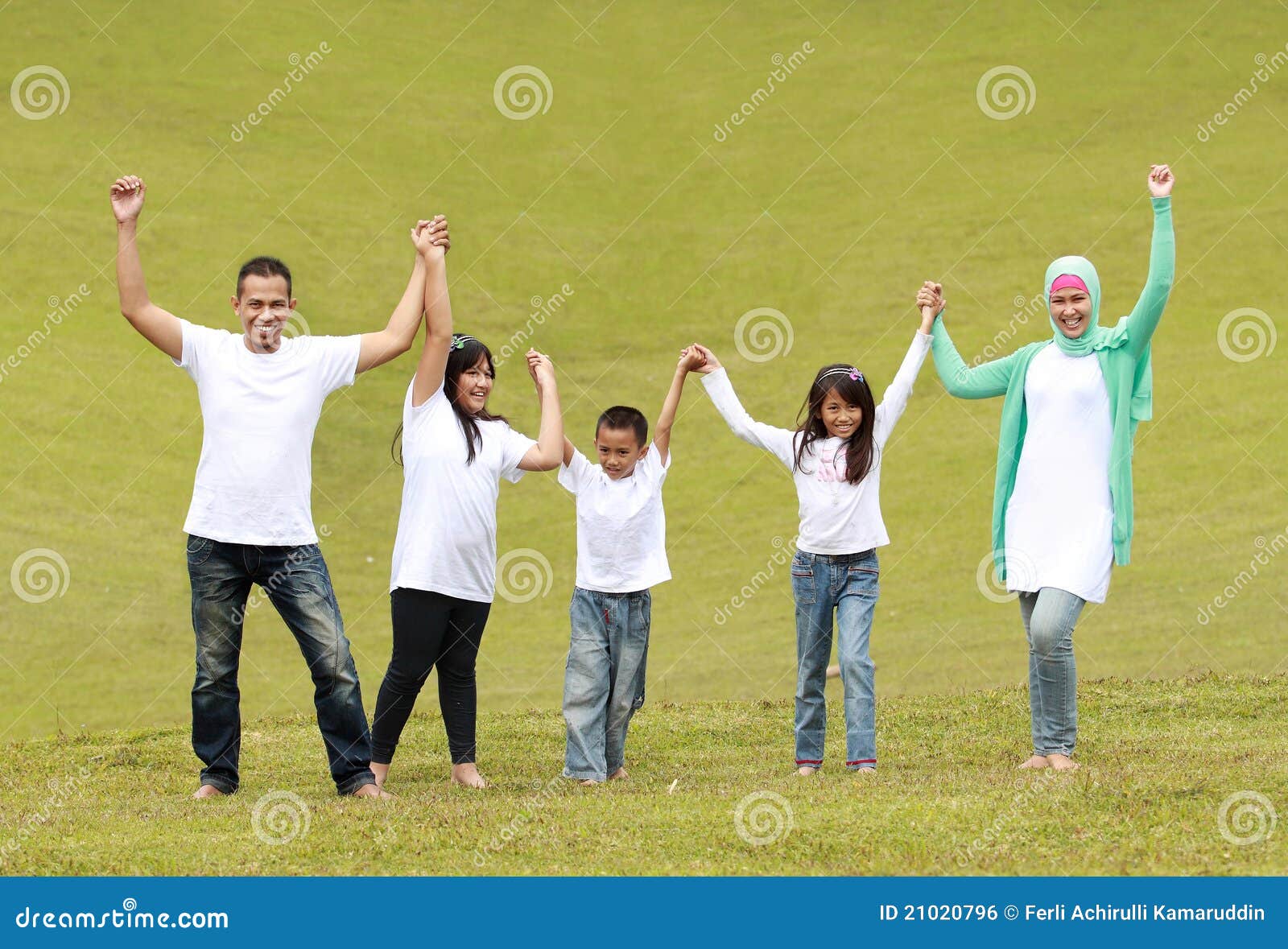 Happy Family Raise Hand Together Stock Photo - Image of smile, person ...