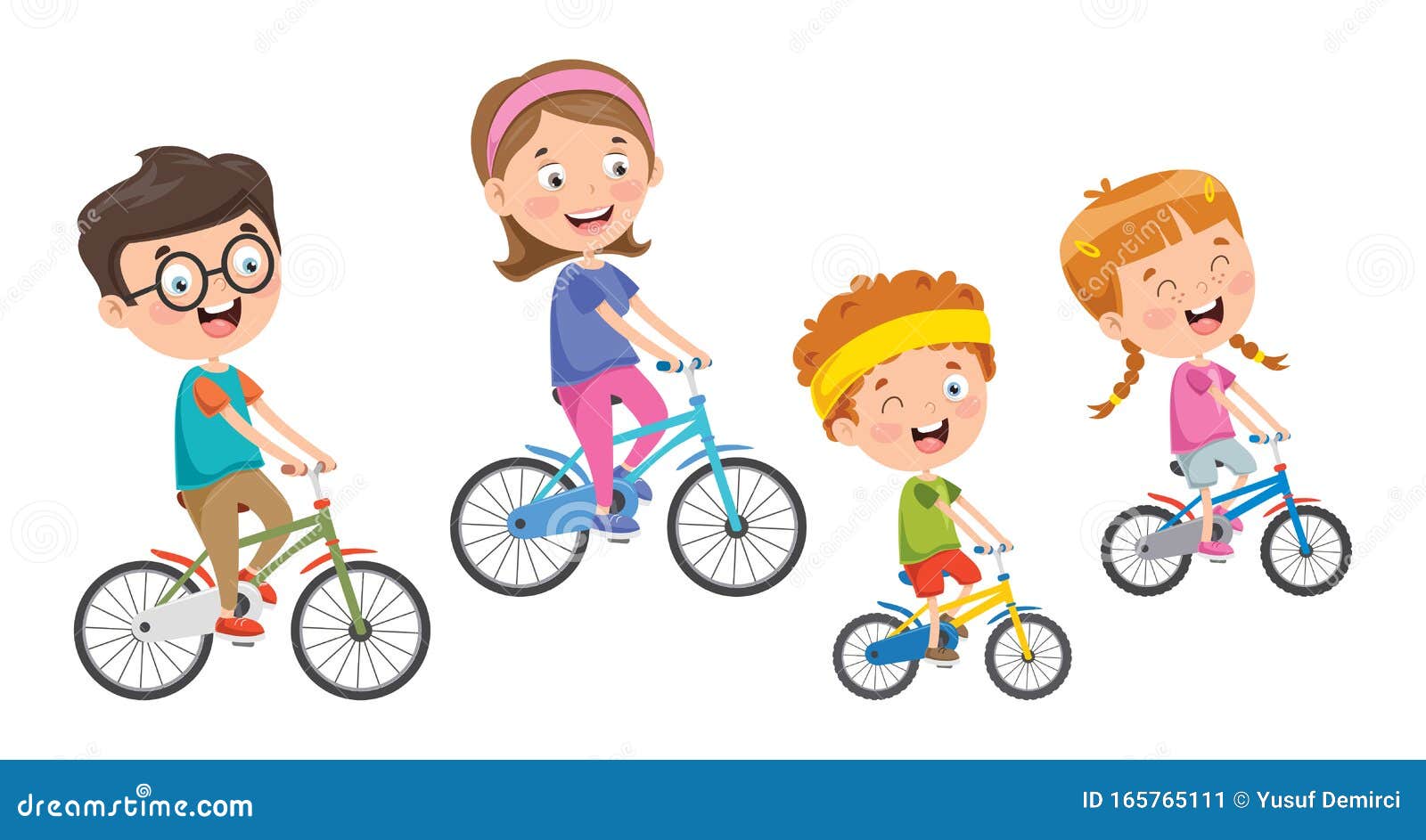 Happy Family Riding Bicycle Together Stock Vector - Illustration of ...