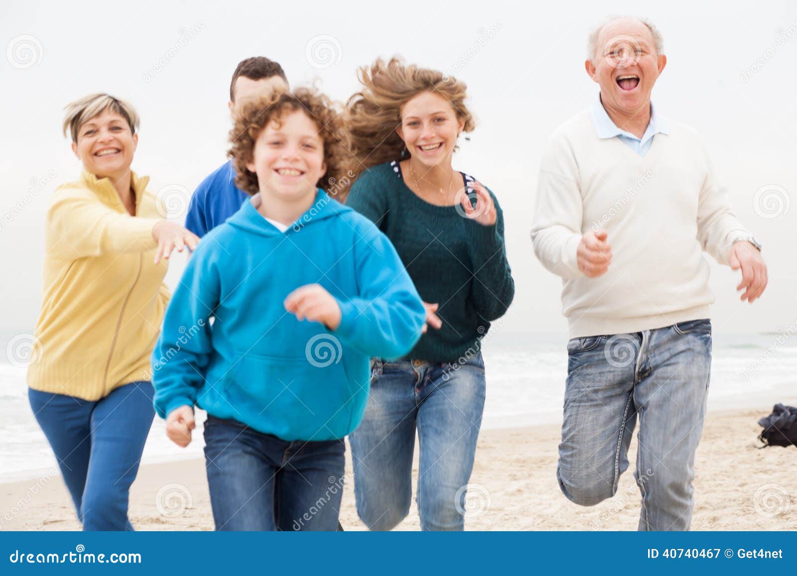 Happy Family Running on the Beach Stock Image - Image of ocean, beach ...