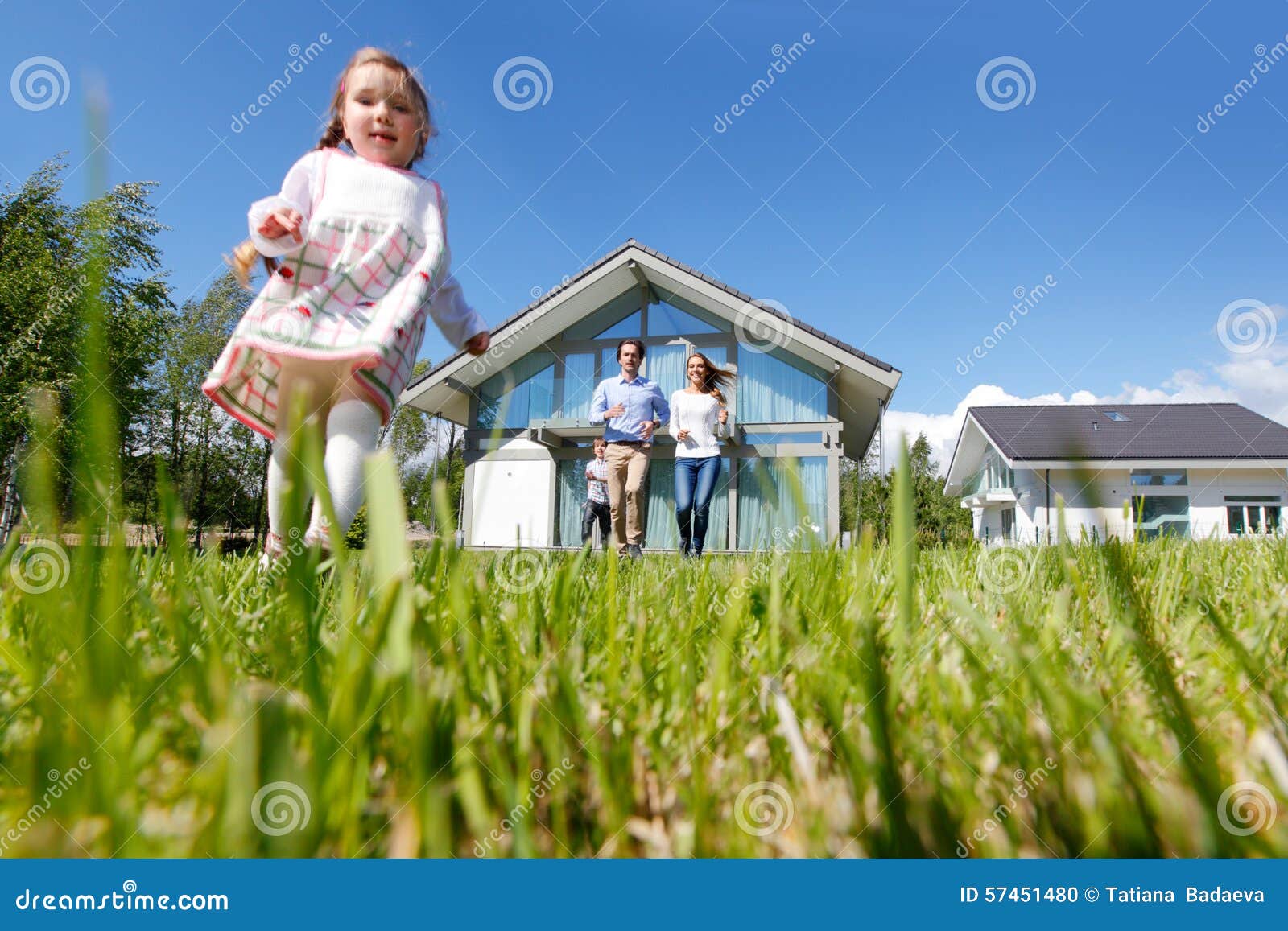 Happy family running stock photo. Image of mother, parents - 57451480