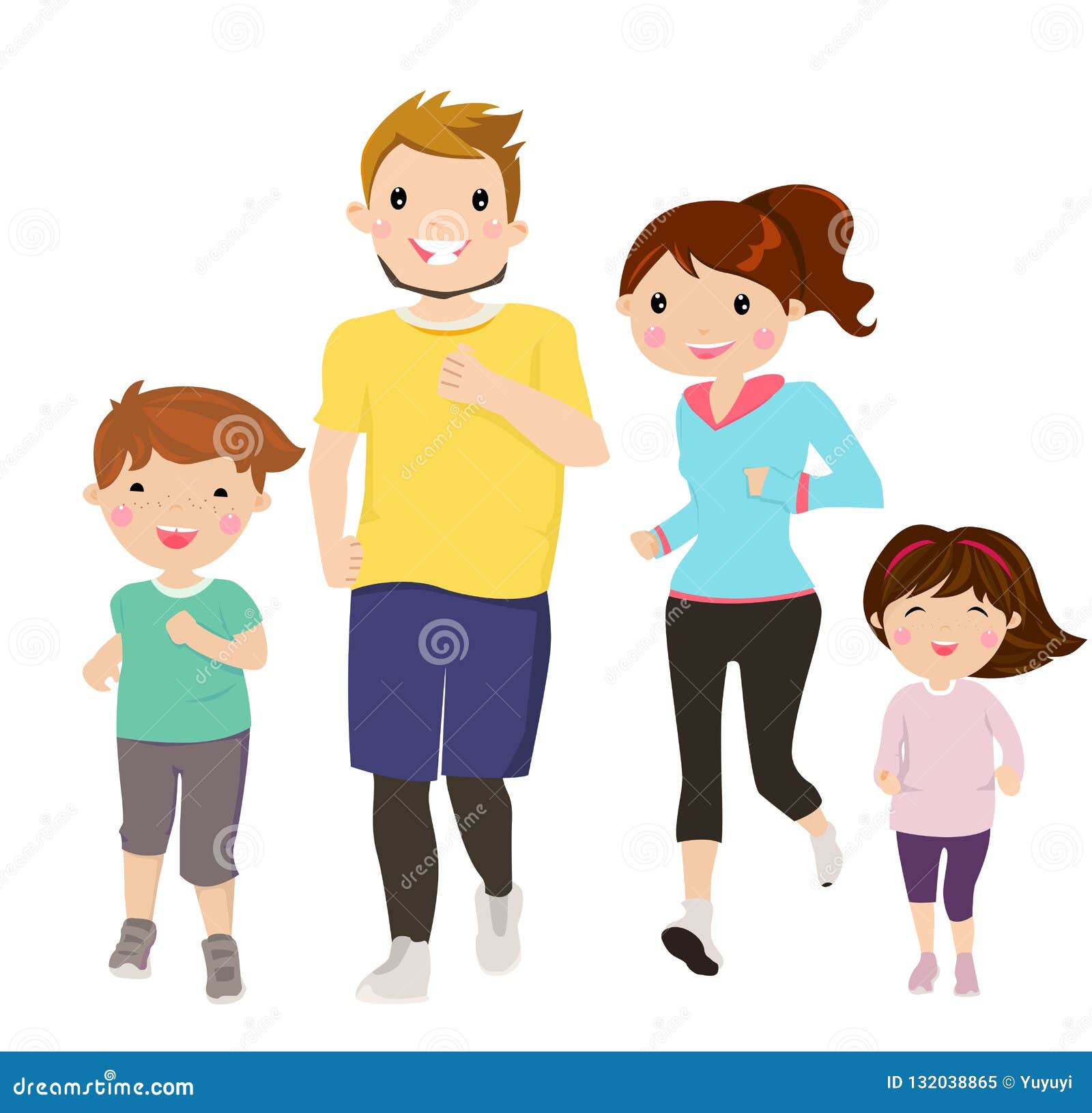 Family Running Jogging Together Isolated Vector Illustration Colorful ...