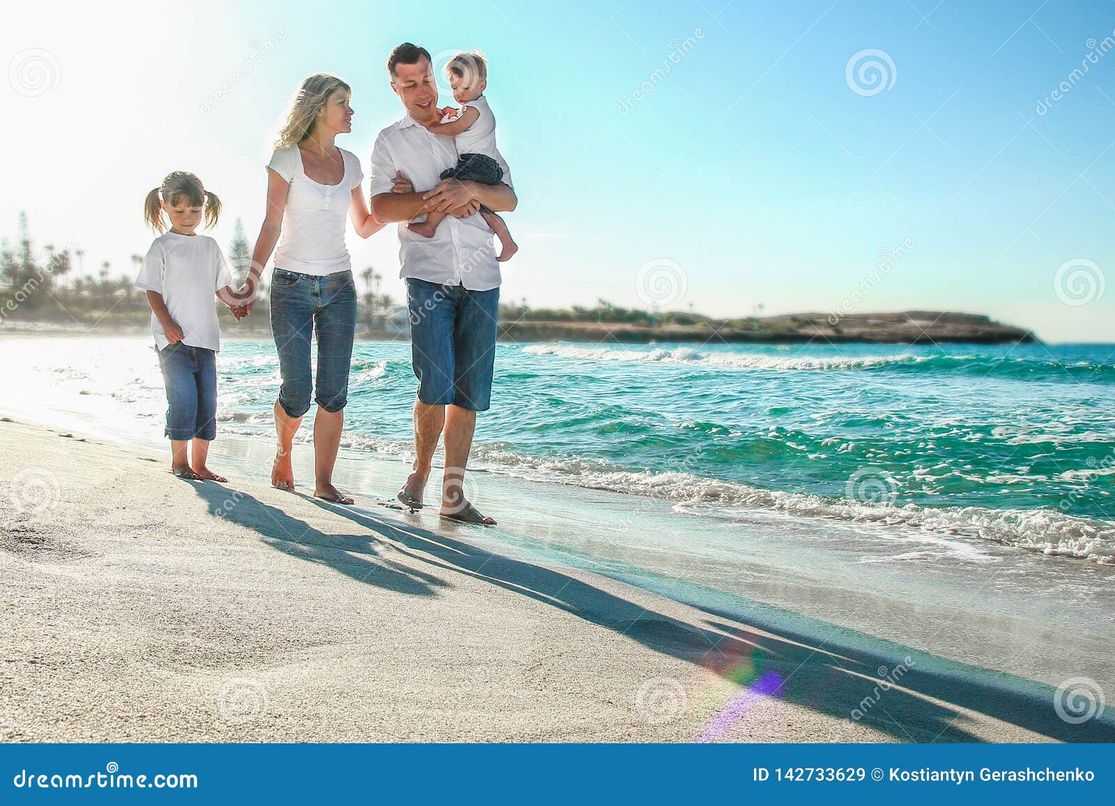 Happy Family by the Sea in the Open Air Stock Image - Image of kids ...