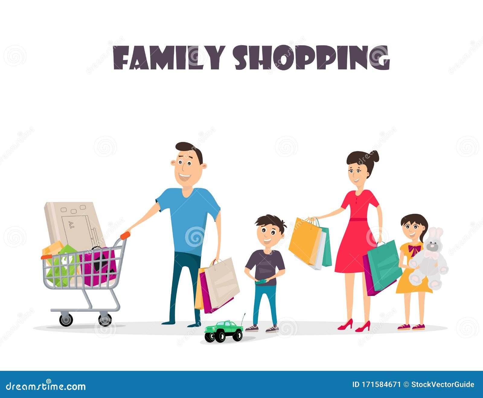 Happy Family Shopping. Mother, Father, Son and Daughter Stock Vector ... Happy Family Shopping. Mother, Father, Son and Daughter Stock Vector ...