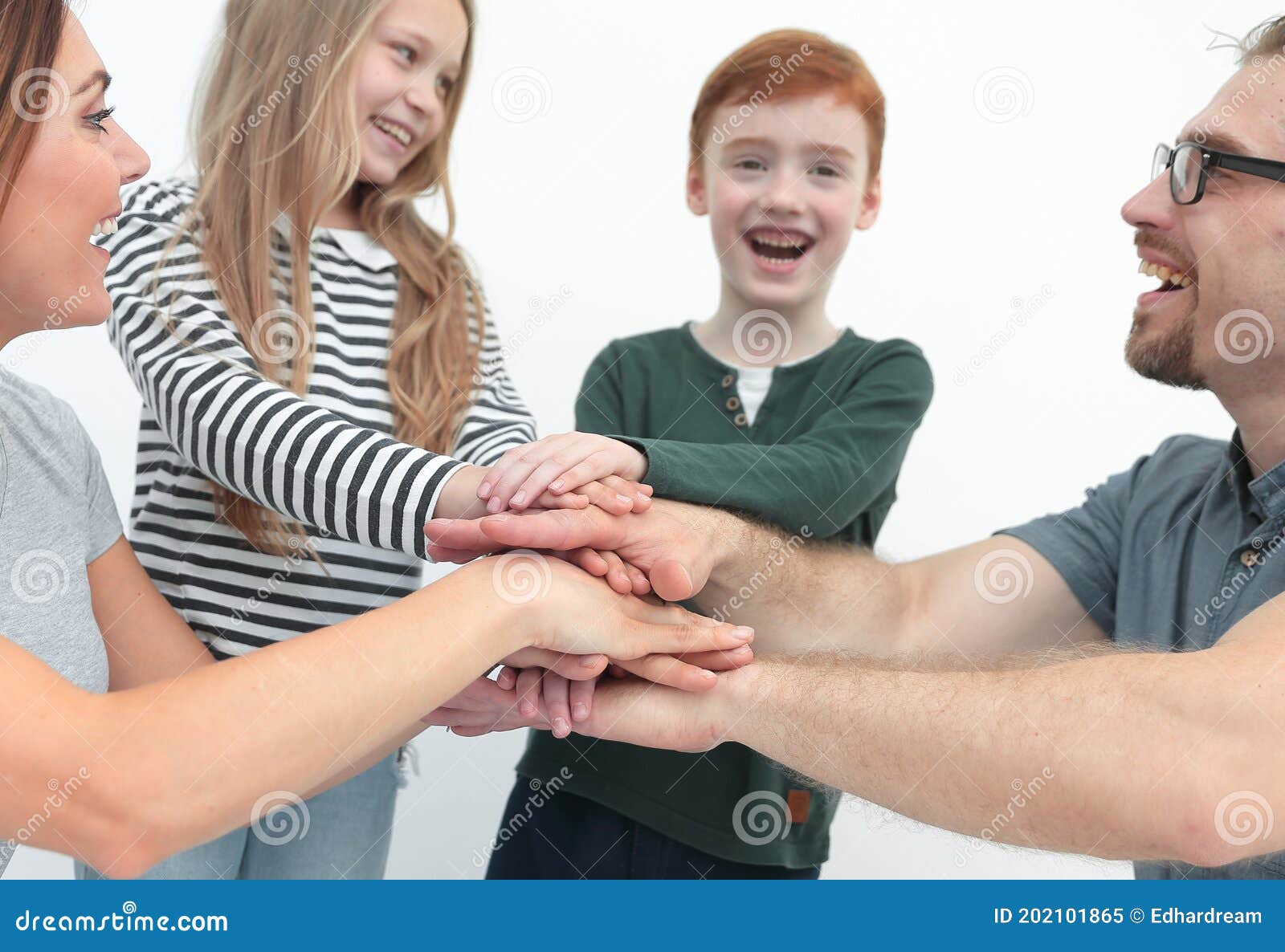 Happy Family Showing Their Unity Stock Image - Image of human, hand ...