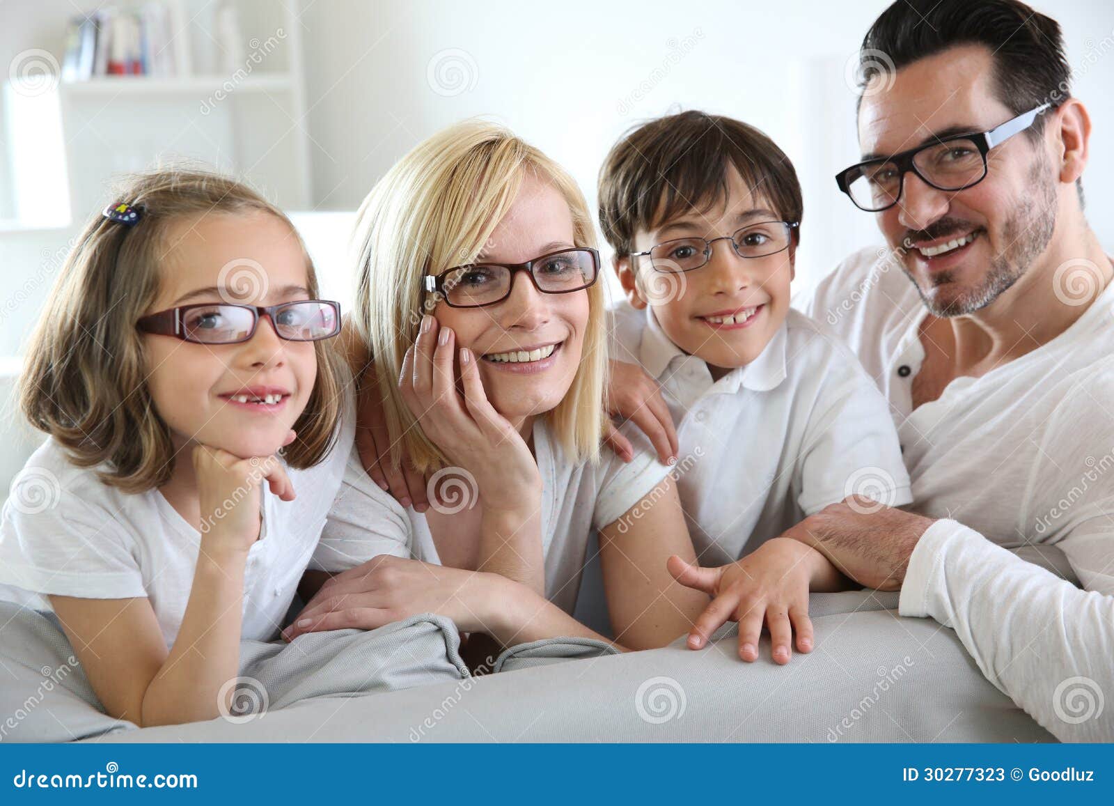 Family of Four Wearing Eyeglasses Stock Image - Image of children ...