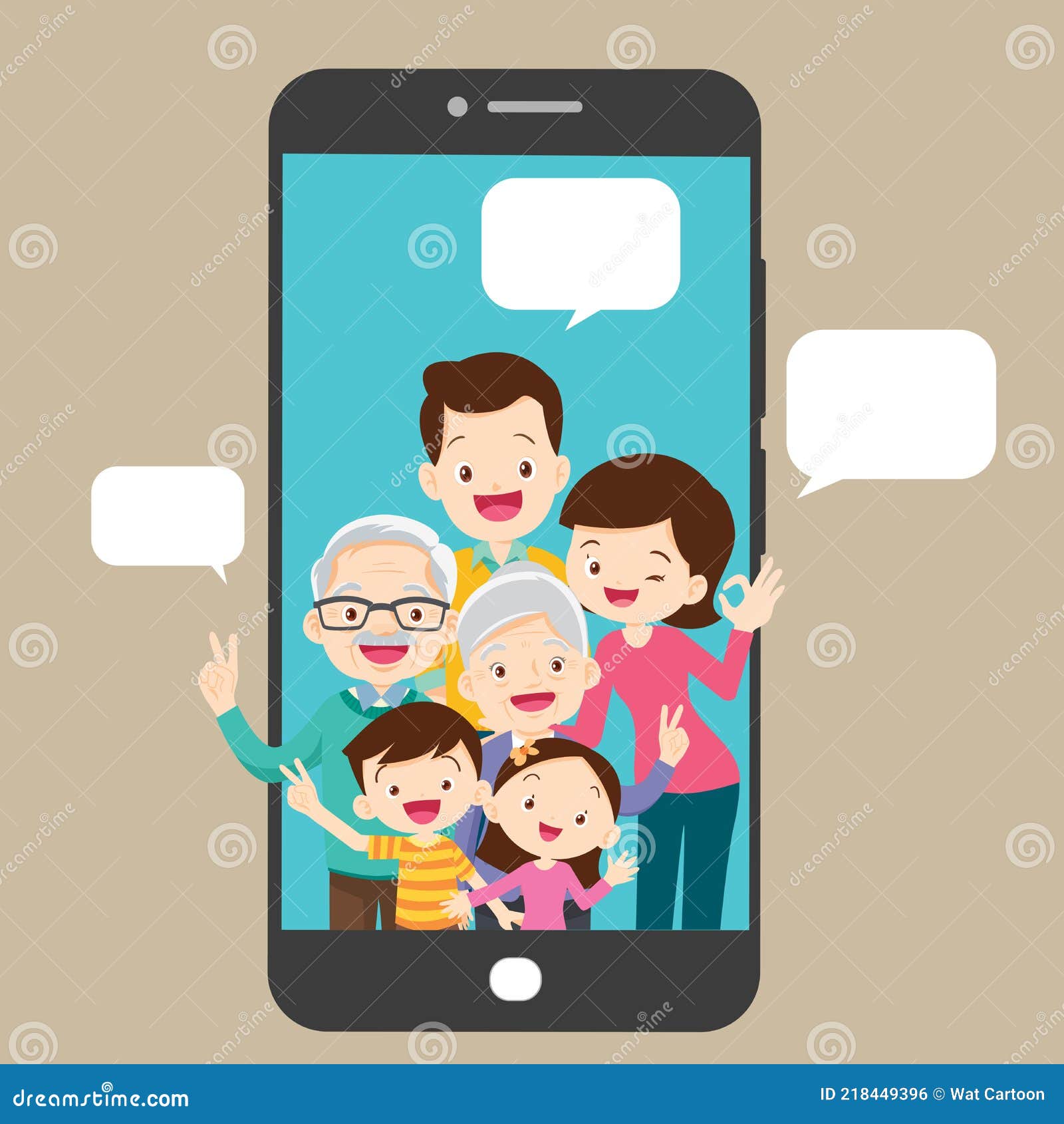 Happy Family and Smartphone Communication Concept Stock Vector ...