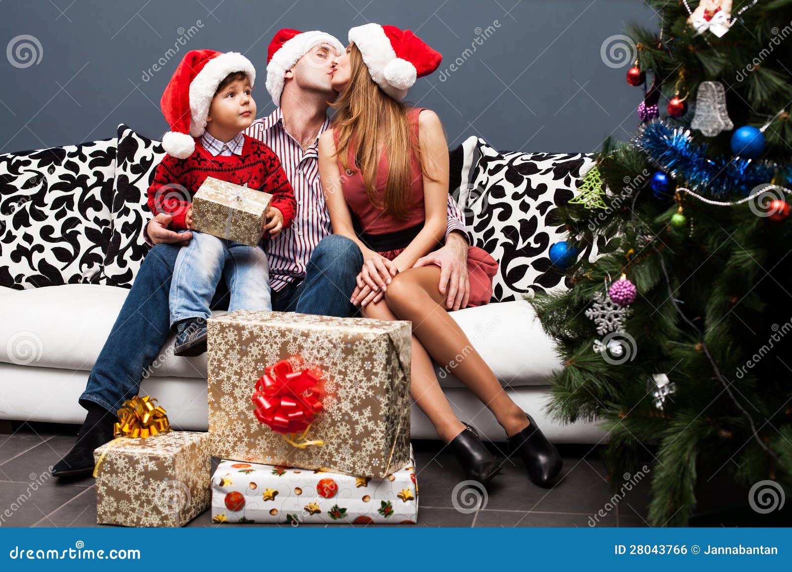 Happy Family Spending Christmas Stock Photo - Image of family, home ...