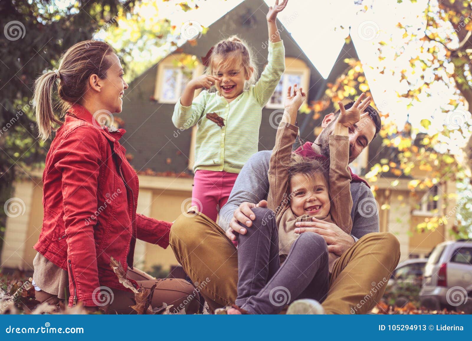 Happy Family Spending Time Together. Stock Image - Image of leaf, funny ... Happy Family Spending Time Together. Stock Image - Image of leaf, funny ...