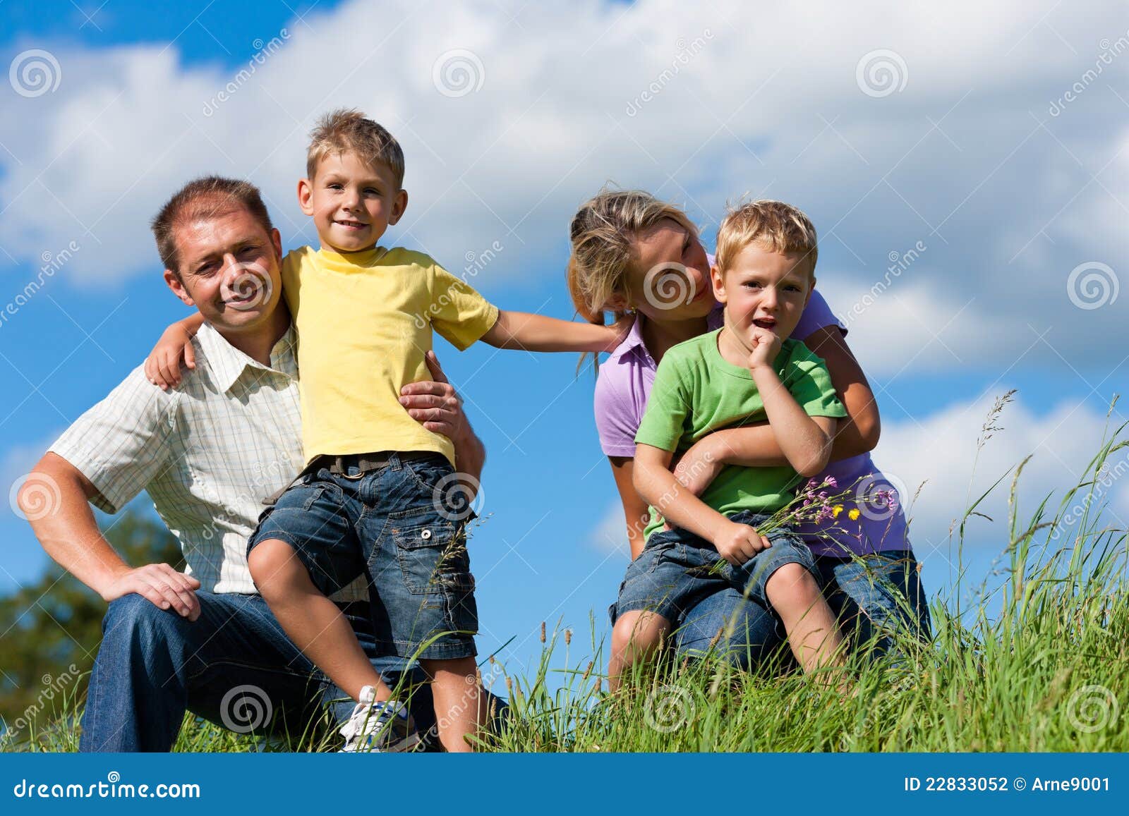 Happy family in summer stock photo. Image of boys, landscape - 22833052