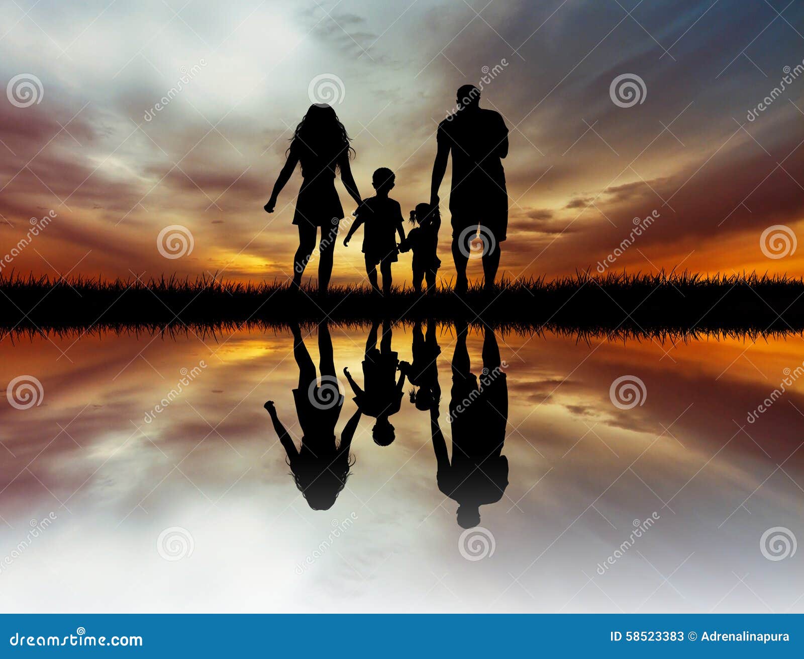 Happy family at sunset stock illustration. Illustration of outdoor ...