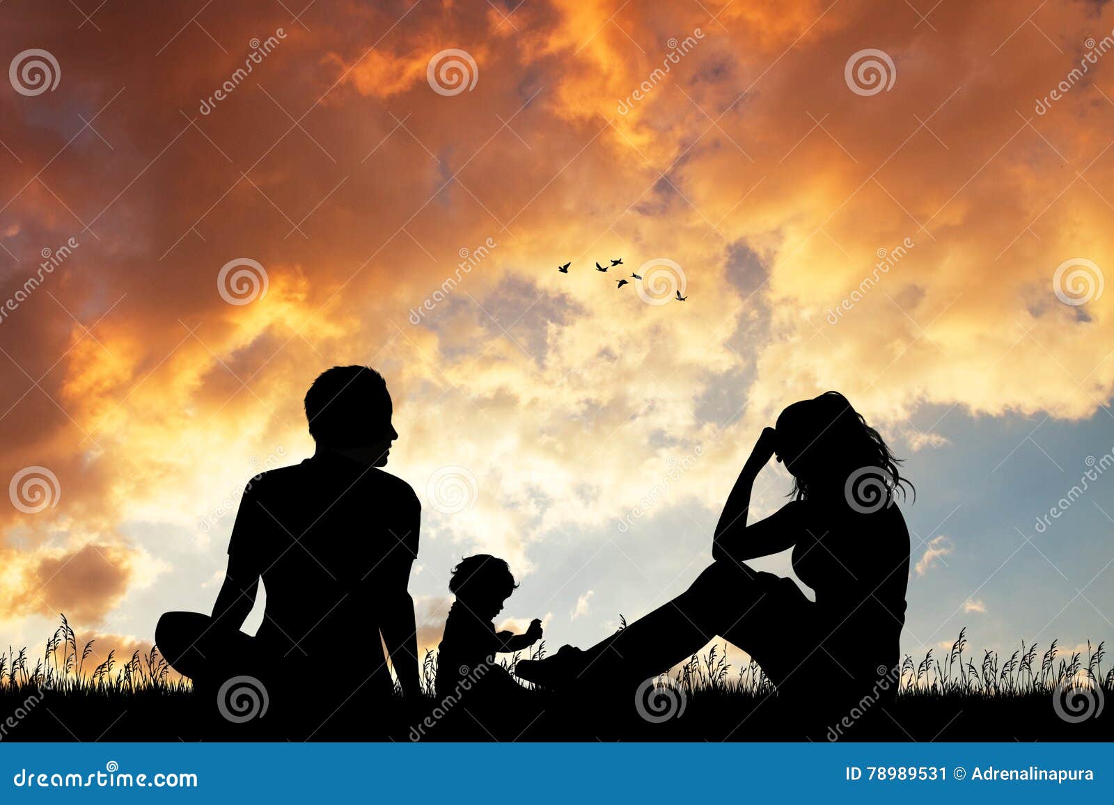 Happy family at sunset stock illustration. Illustration of cute - 78989531