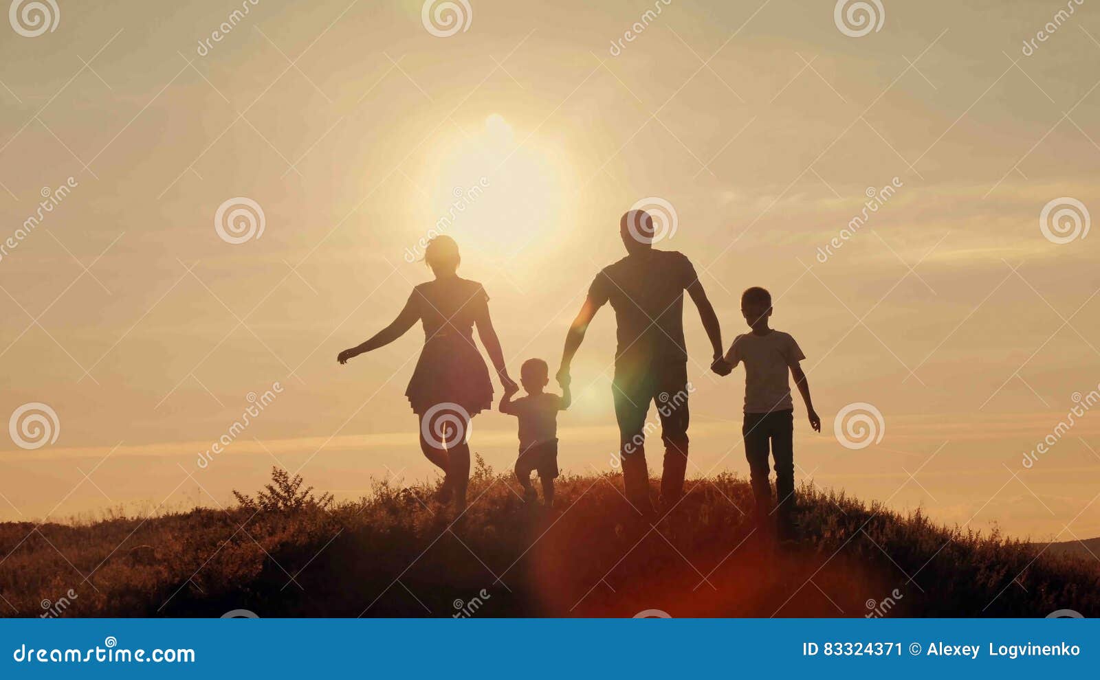 Happy Family On Sunset Silhouette Stock Image - Image of hand, playing ...