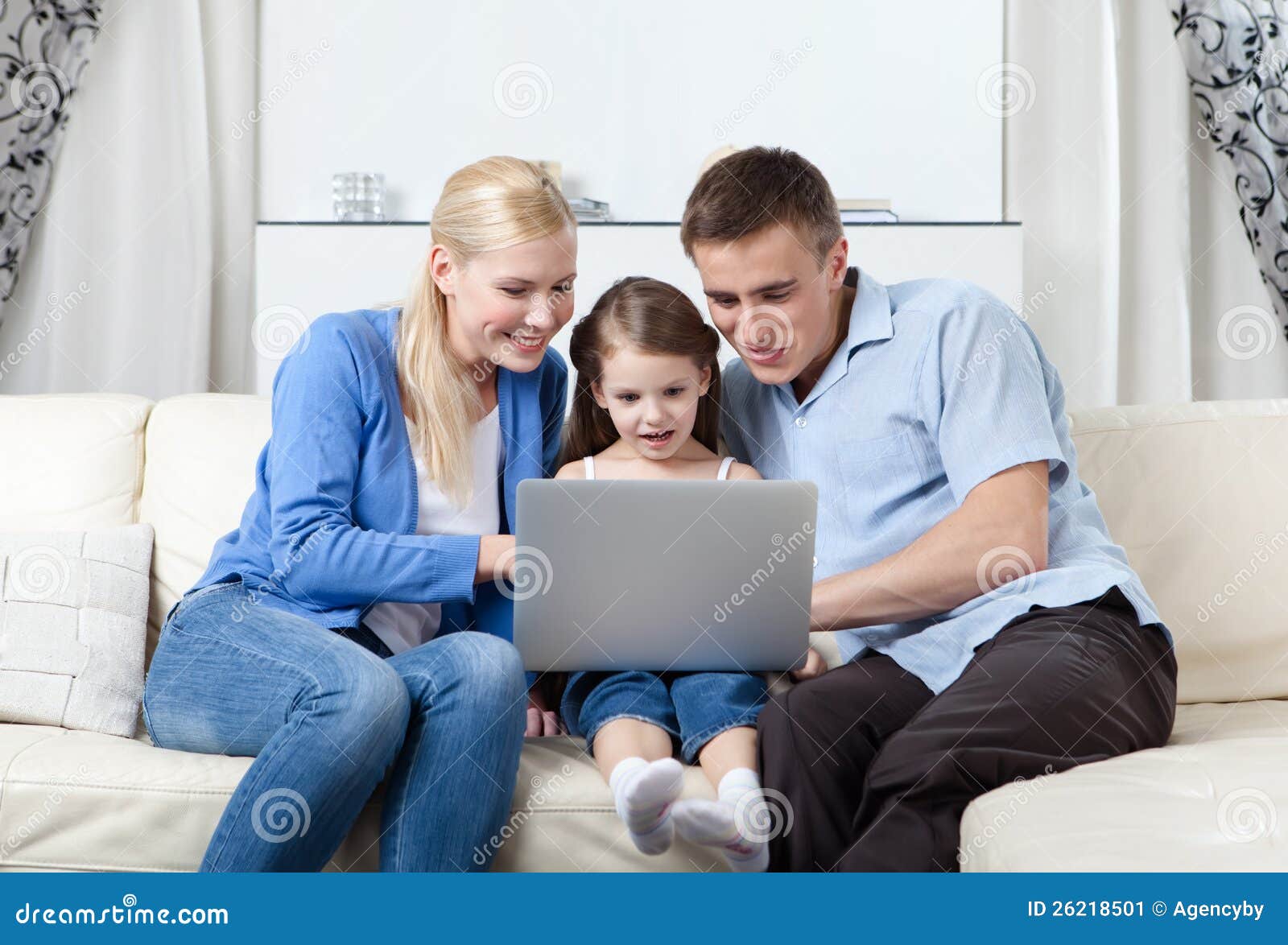 Happy Family Surf on the Internet Stock Image - Image of happiness ...