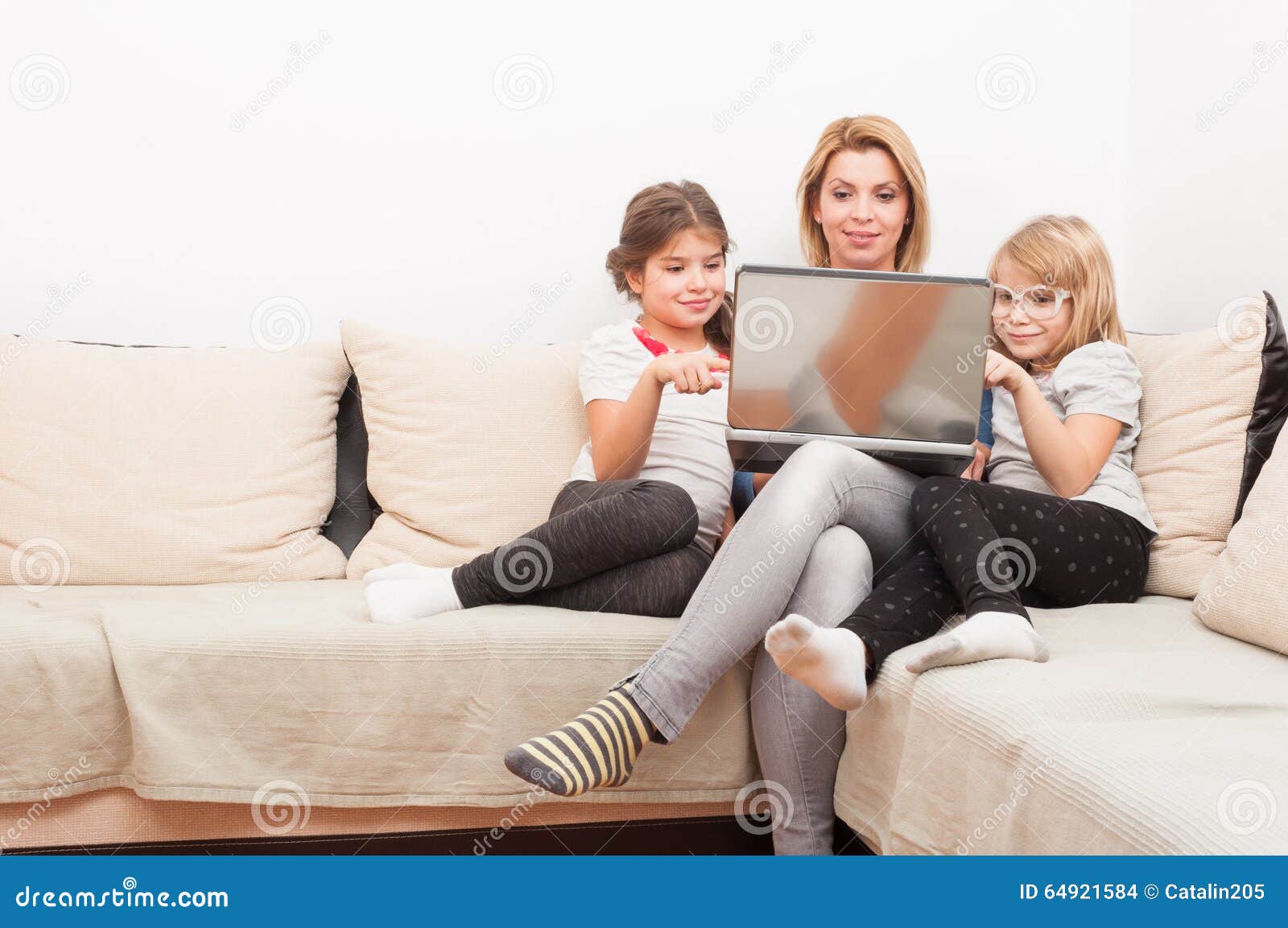 Happy Family Surfing or Browsing Internet Together Stock Photo - Image ...