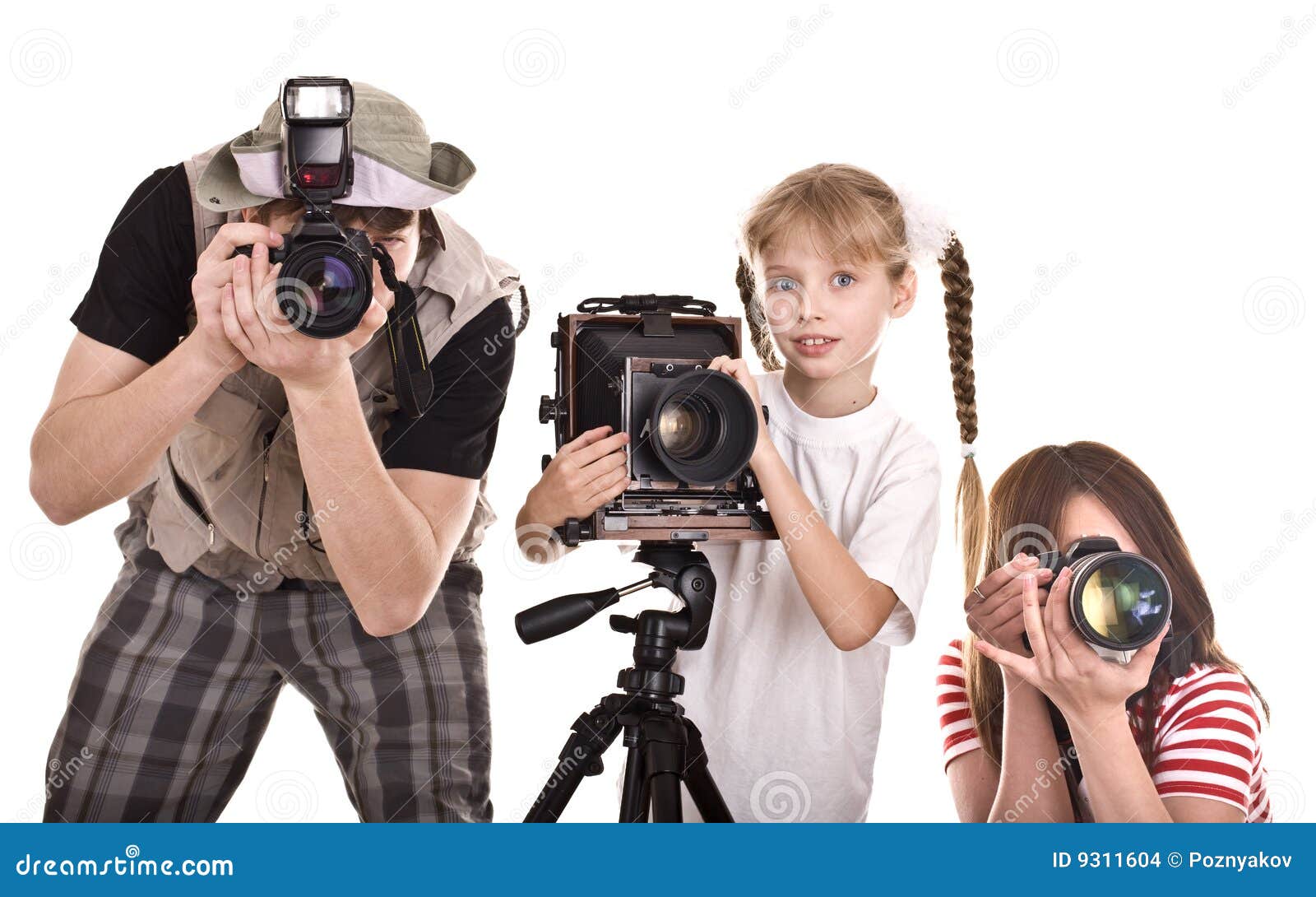 Happy Family with Three Camera. Stock Photo - Image of camera, blond ...