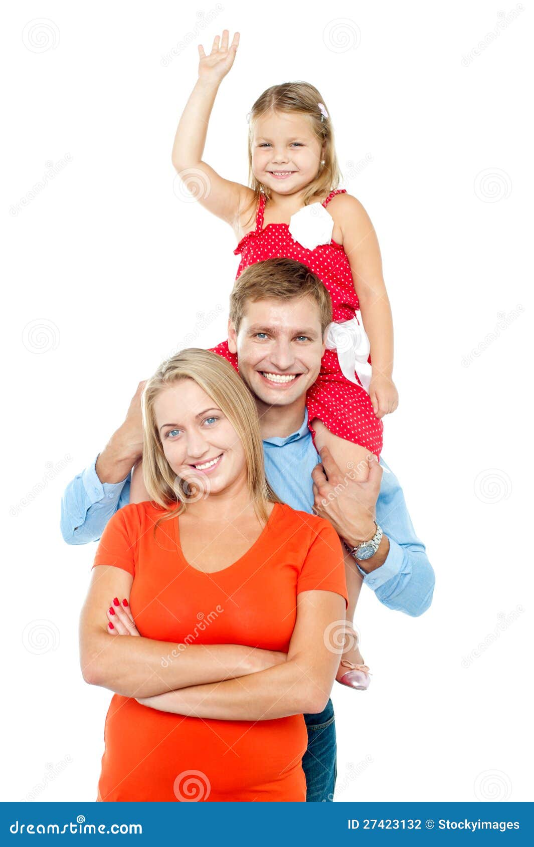 Happy Family of Three Members Standing in Embrace Stock Photo - Image ...