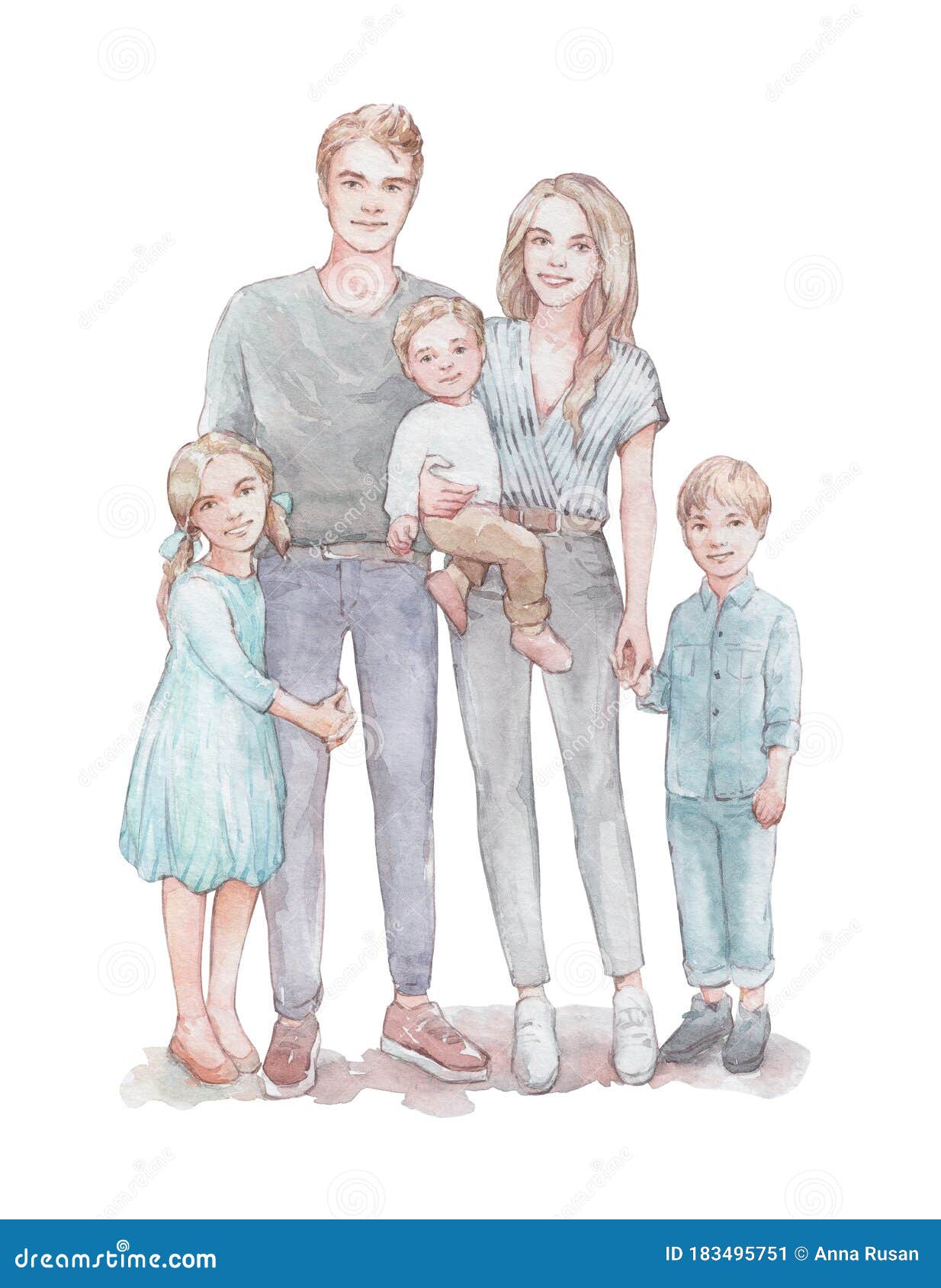 Happy Family Together Art Watercolor Stock Illustration - Illustration ...