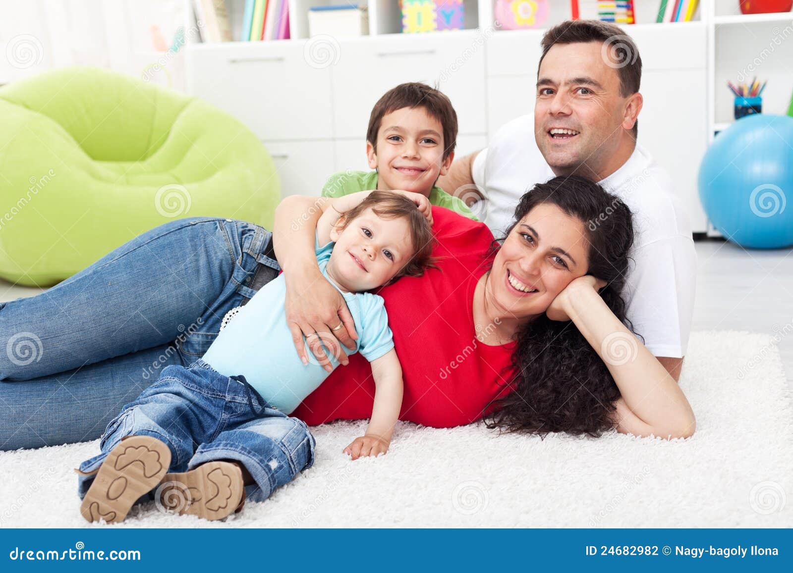 Happy Family Together on the Floor Stock Photo - Image of indoors, girl ...