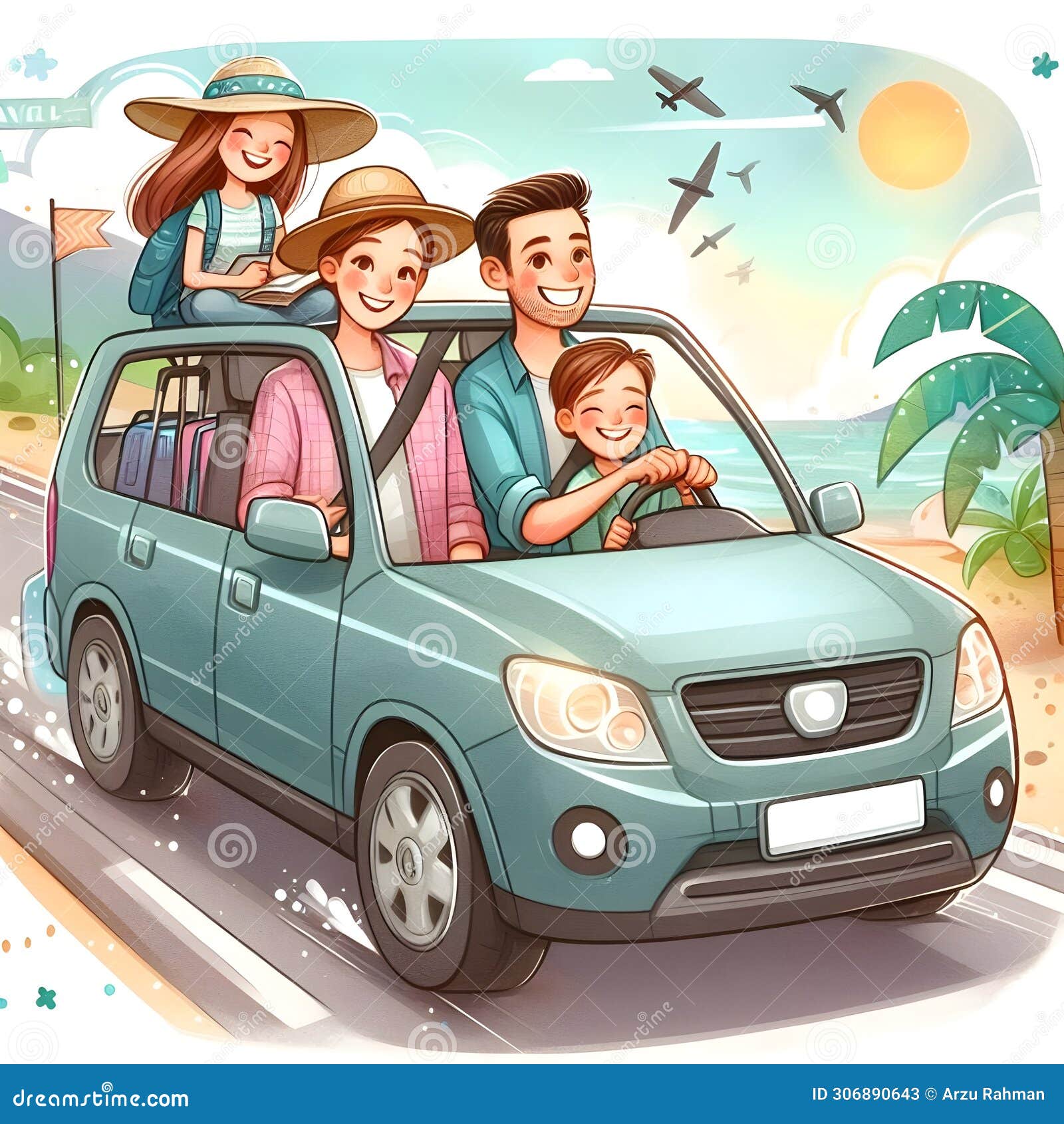 Happy family tour stock illustration. Illustration of tour - 306890643