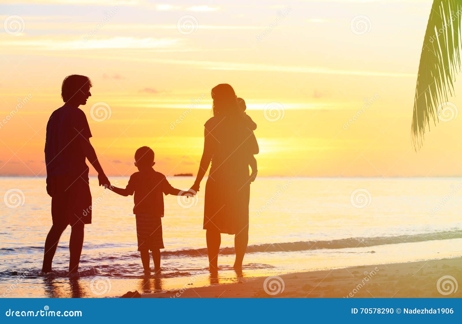 Happy Family with Two Kids at Sunset Stock Photo - Image of parent ...