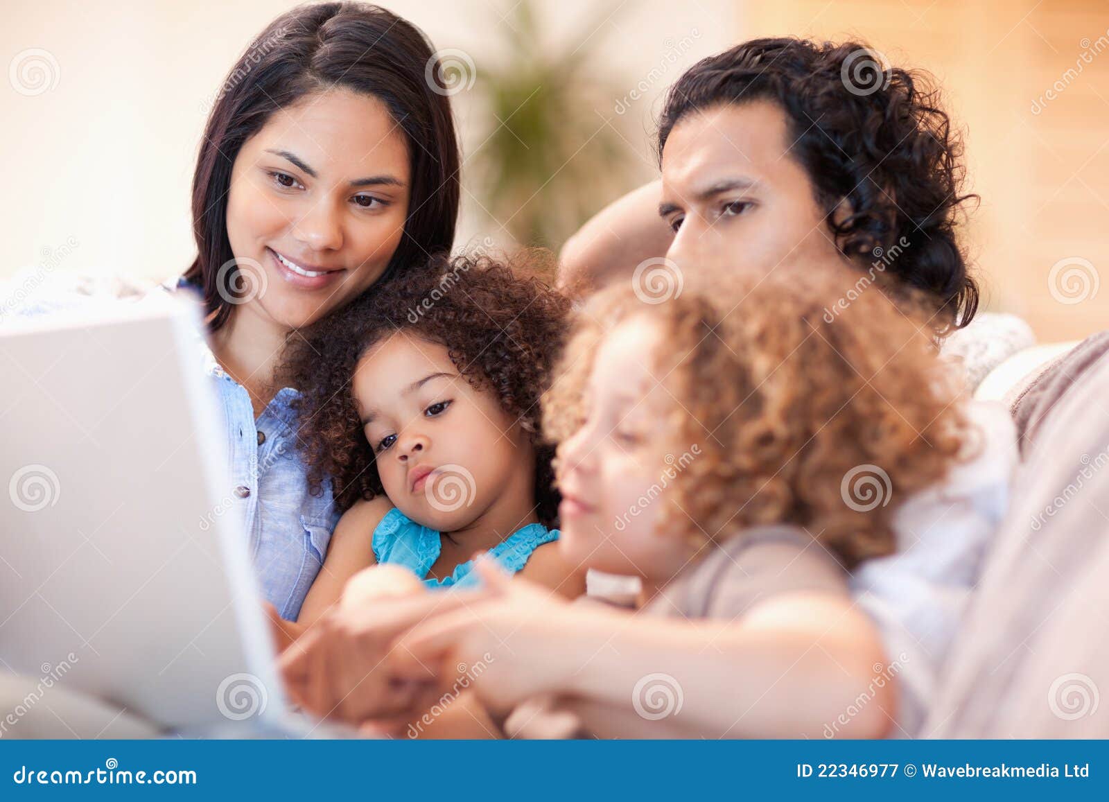 Happy Family Using Laptop Together Stock Image - Image of four, girls ...