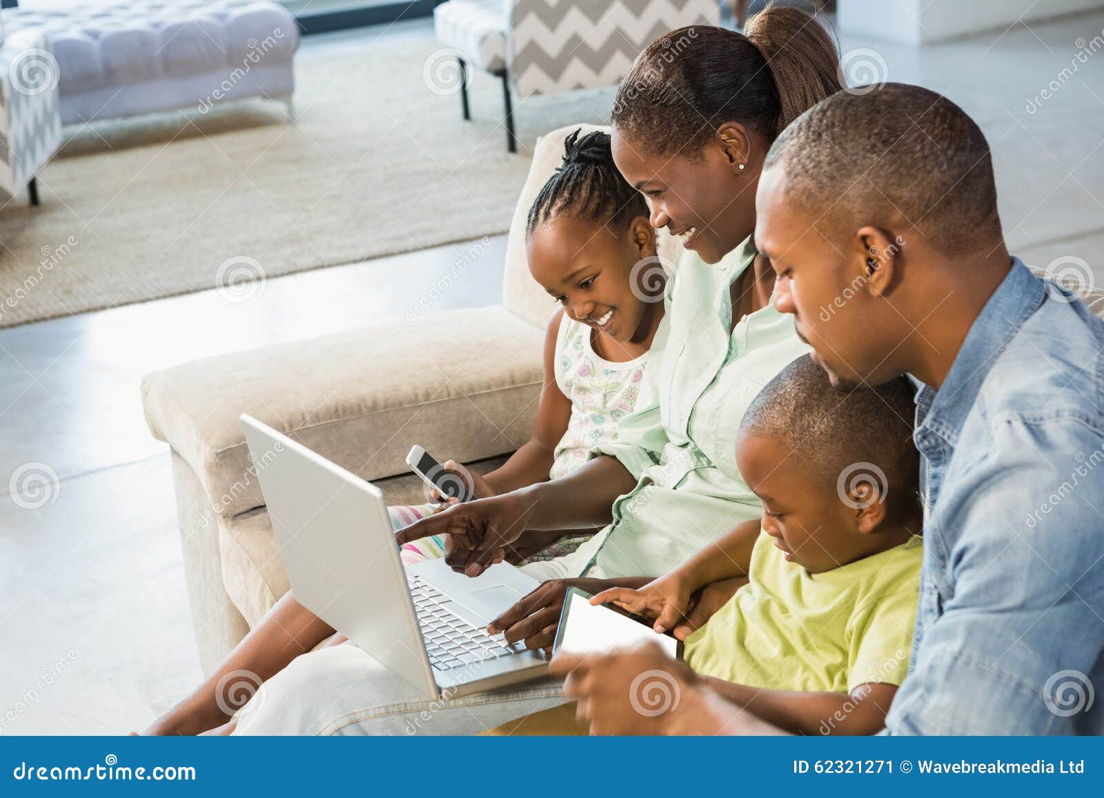 Happy Family Using Technology Together Stock Image - Image of happy ...