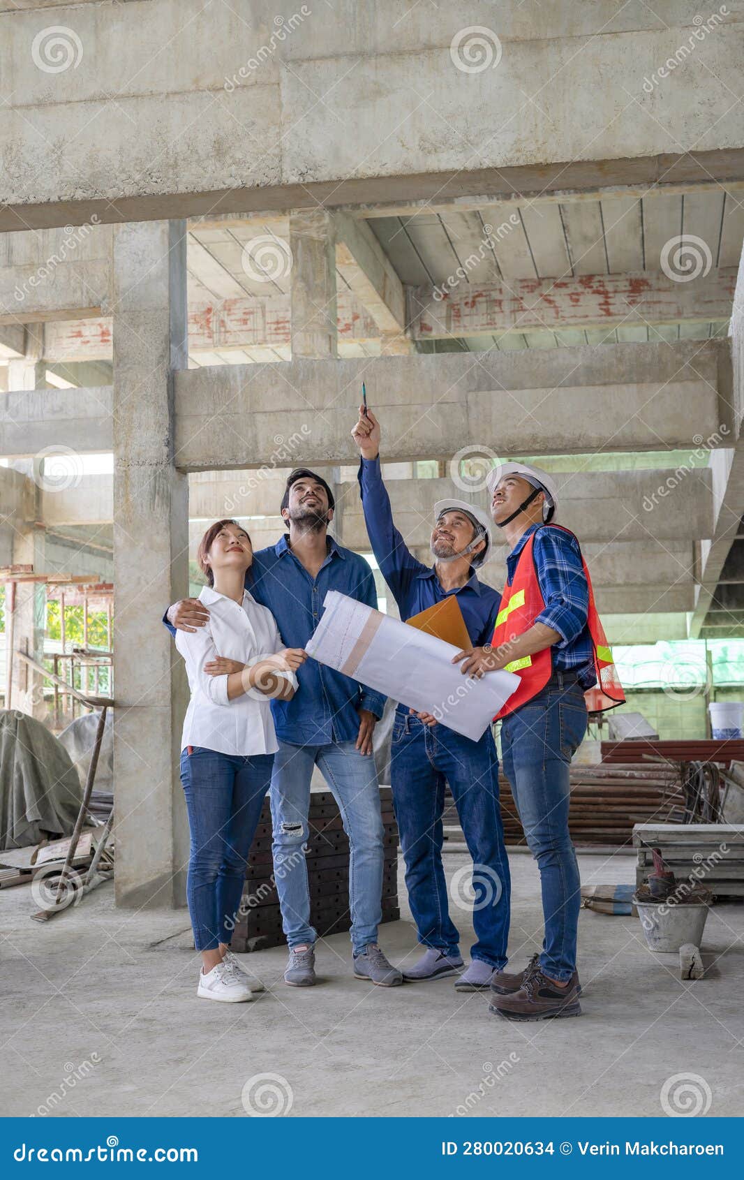 Happy Family Visiting and Talking To Contractor at Site Stock Photo ...
