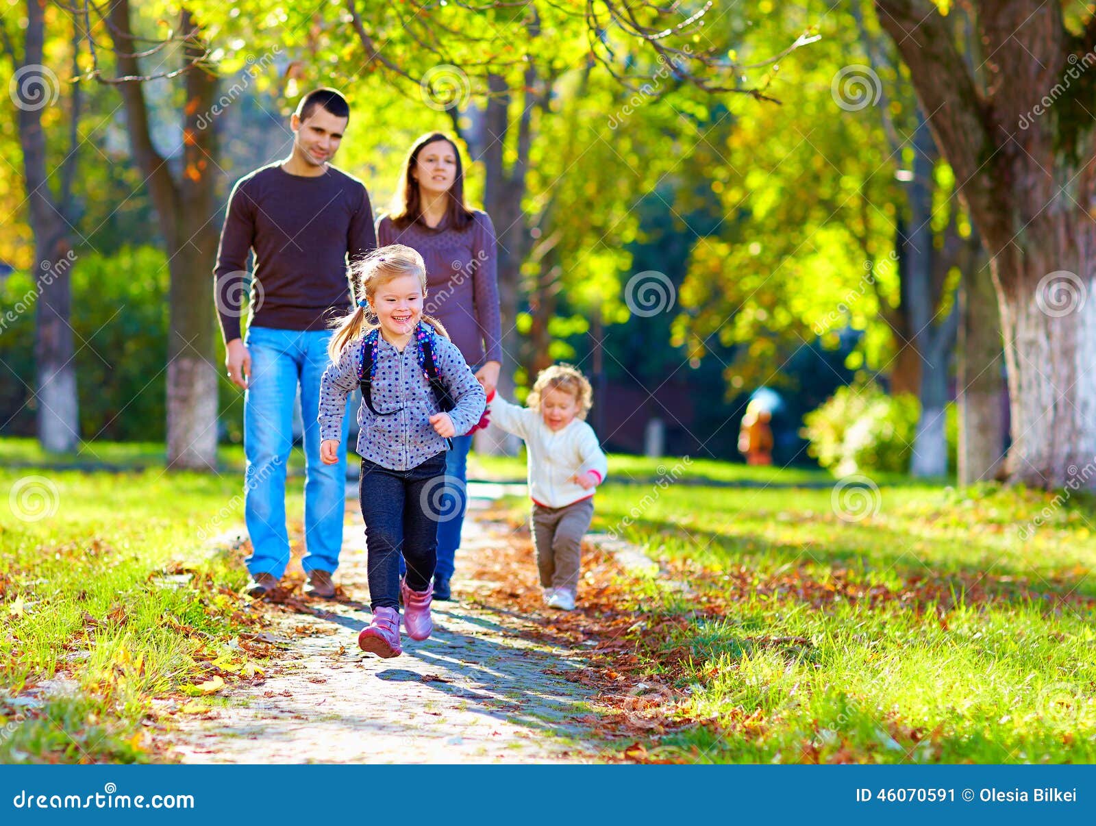 Happy Family on Walk in Park Stock Image - Image of beautiful, park ...