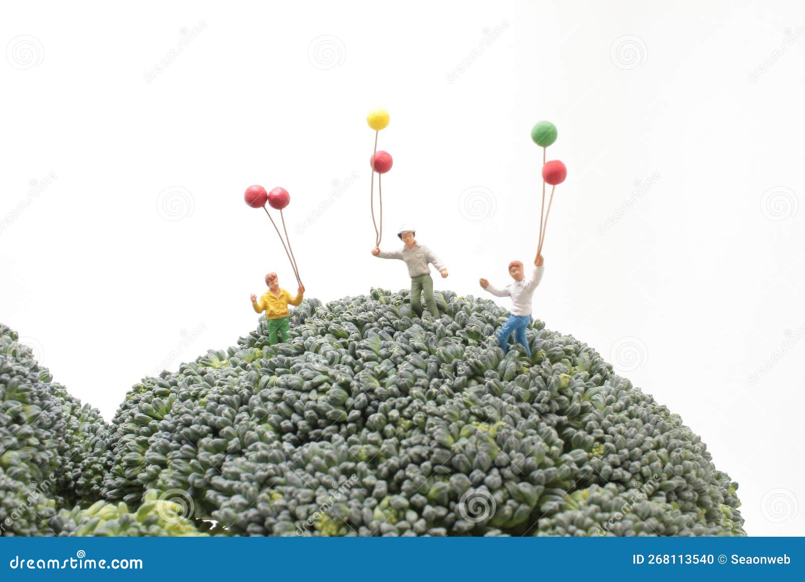 Happy Family Walking with Balloons on Broccoli Stock Photo - Image of ...