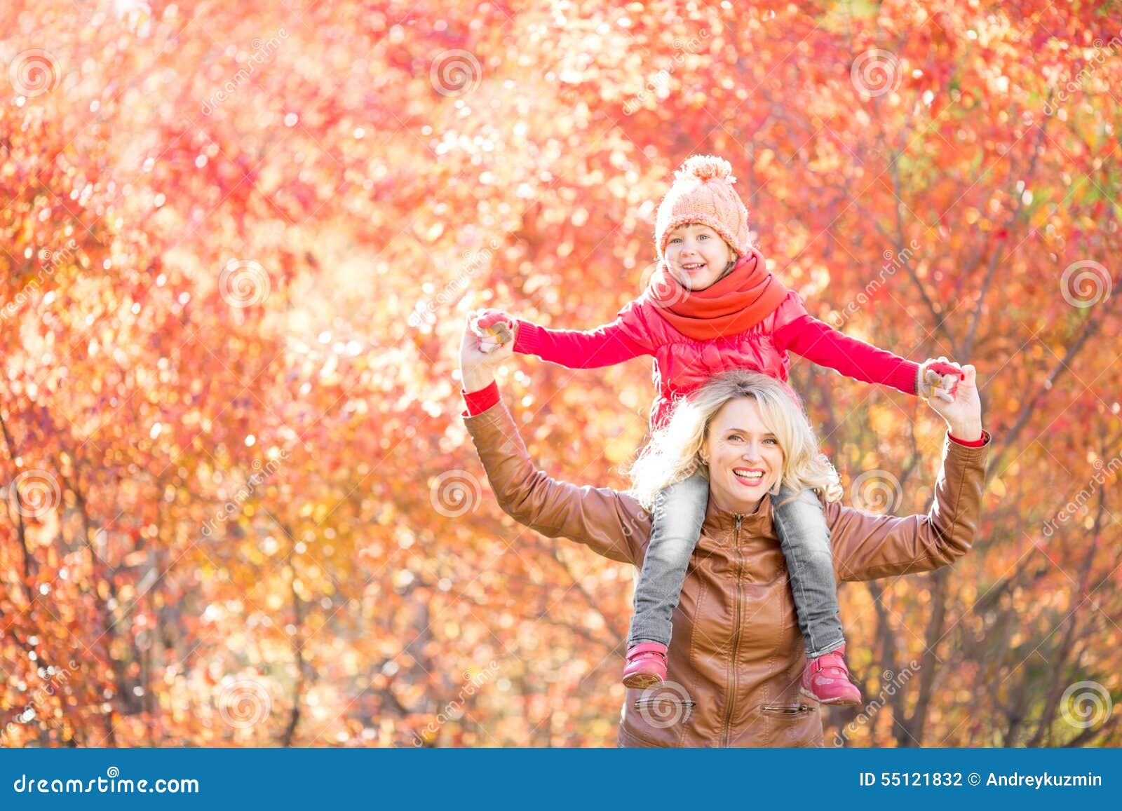 Happy Family Walking in Fall Stock Photo - Image of vivid, direct: 55121832