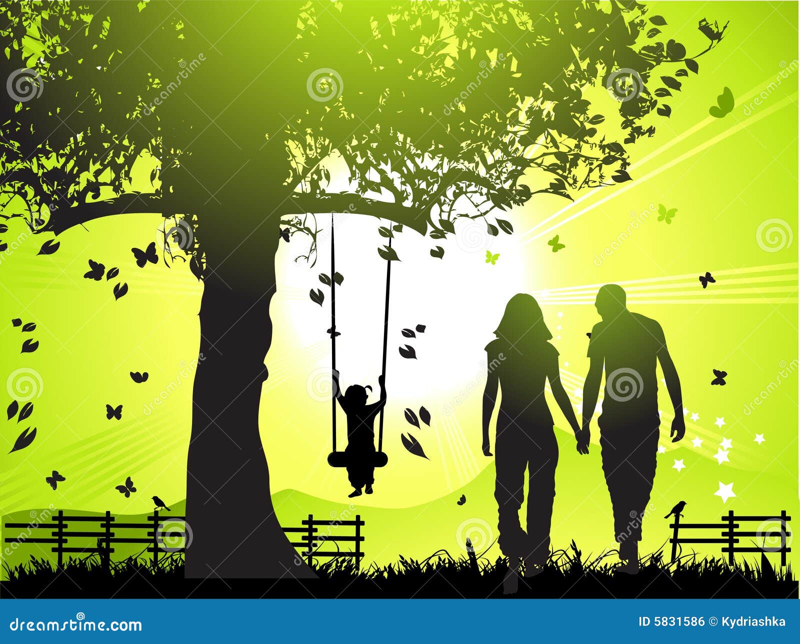 Happy Family Walks on Nature Stock Vector - Illustration of background ...