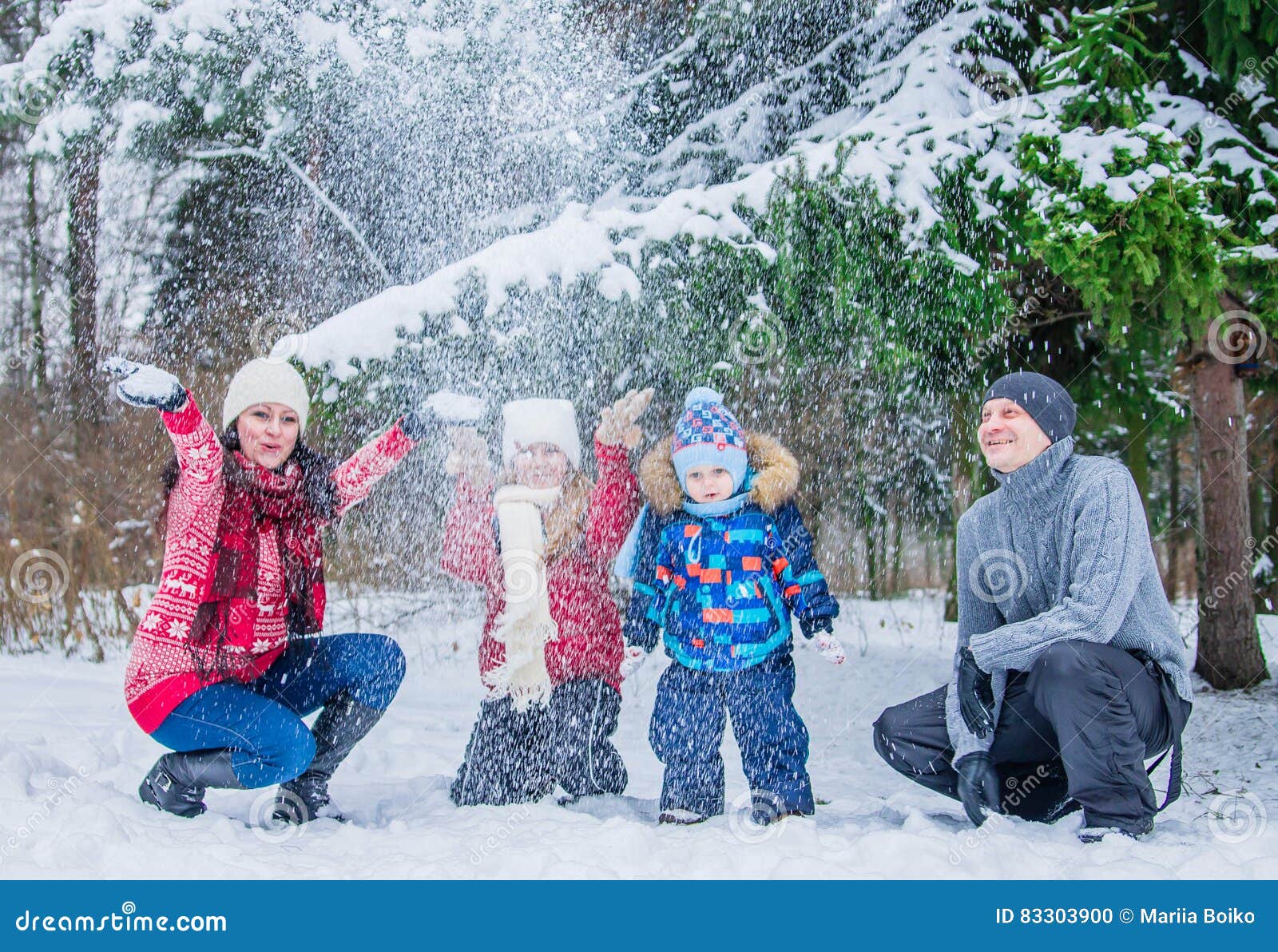 Happy Family in Winter Forest Stock Photo - Image of toddler, people ...