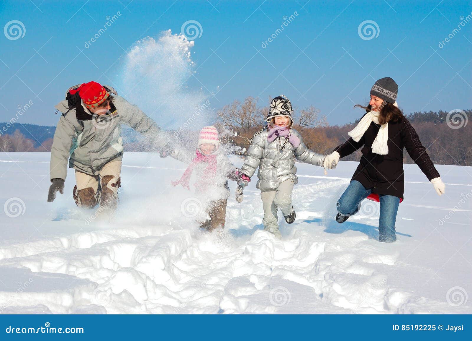 Happy Family in Winter, Having Fun with Snow Outdoors Stock Image ...